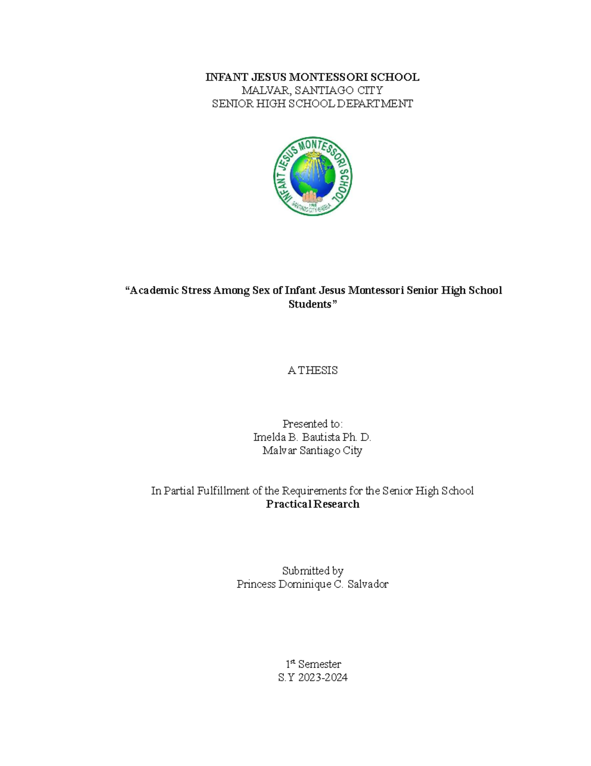 Salvador. Thesis - Academic Stress experience by Senior Highschool ...