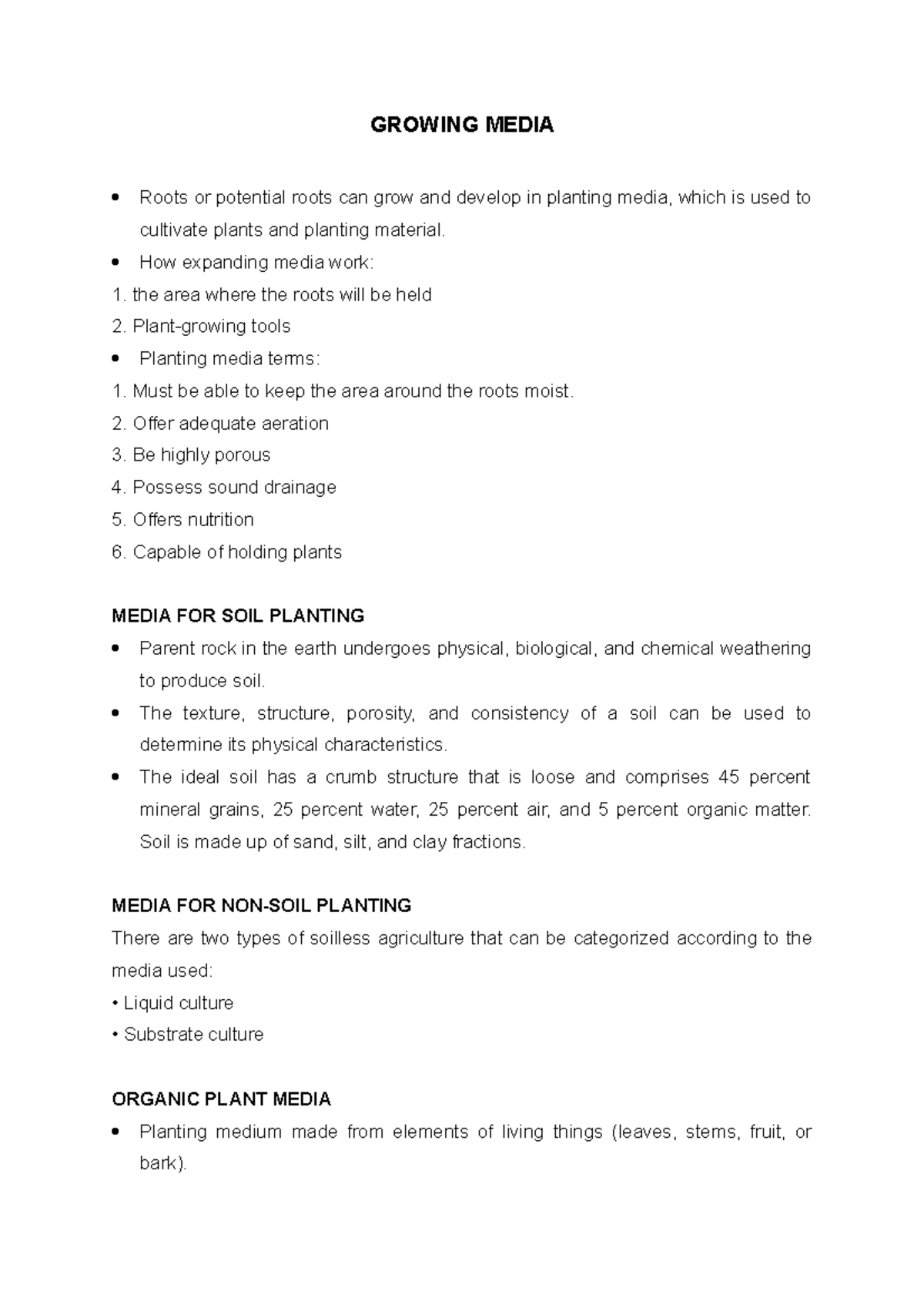 Lecture notes Growing Media - GROWING MEDIA Roots or potential roots ...