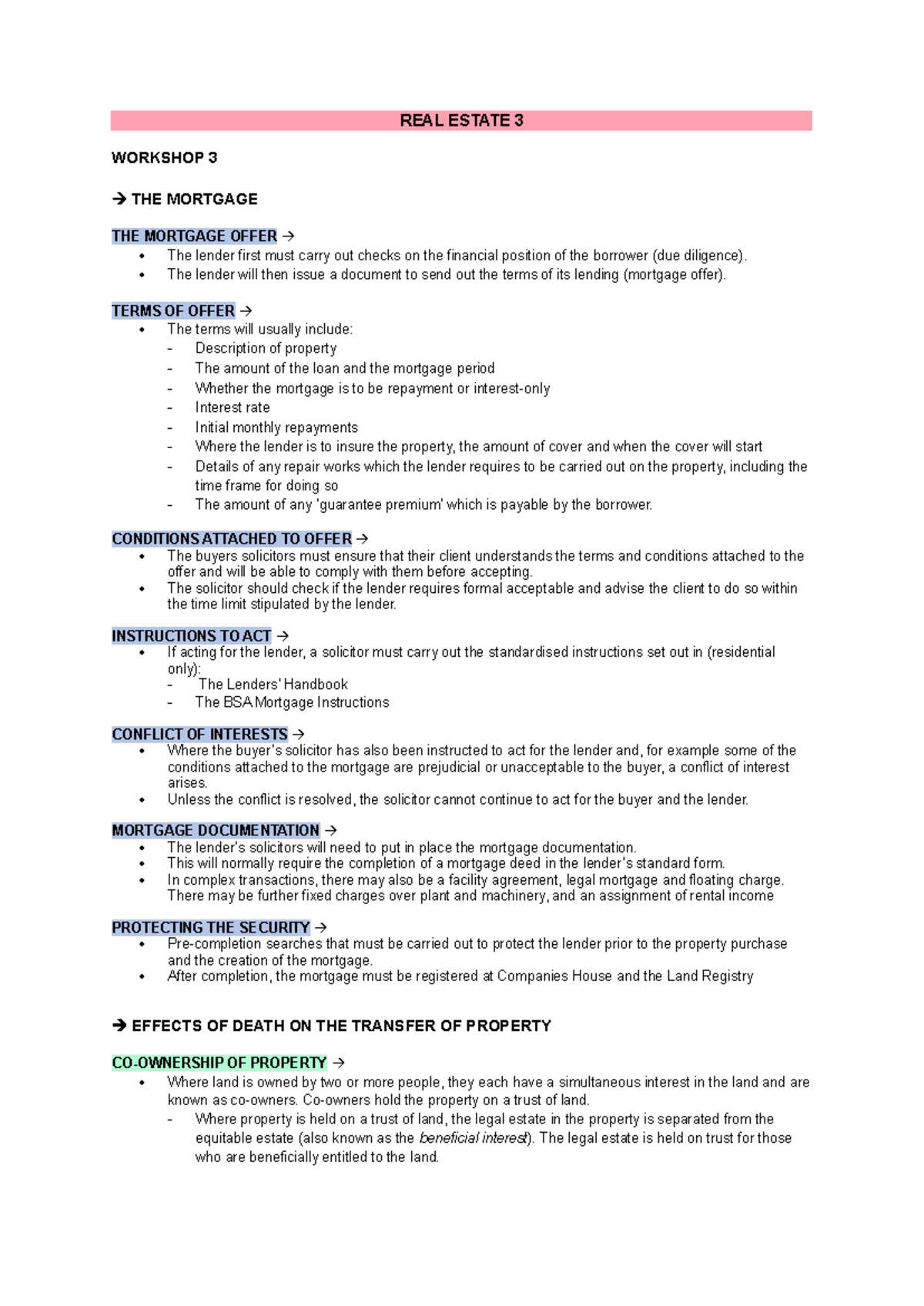 REAL Estate 3 - Lecture Notes - REAL ESTATE 3 WORKSHOP 3 THE MORTGAGE ...