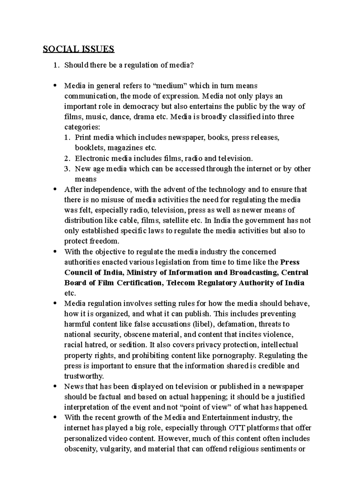 GD Topics - general topic summaries - SOCIAL ISSUES 1. Should there be ...