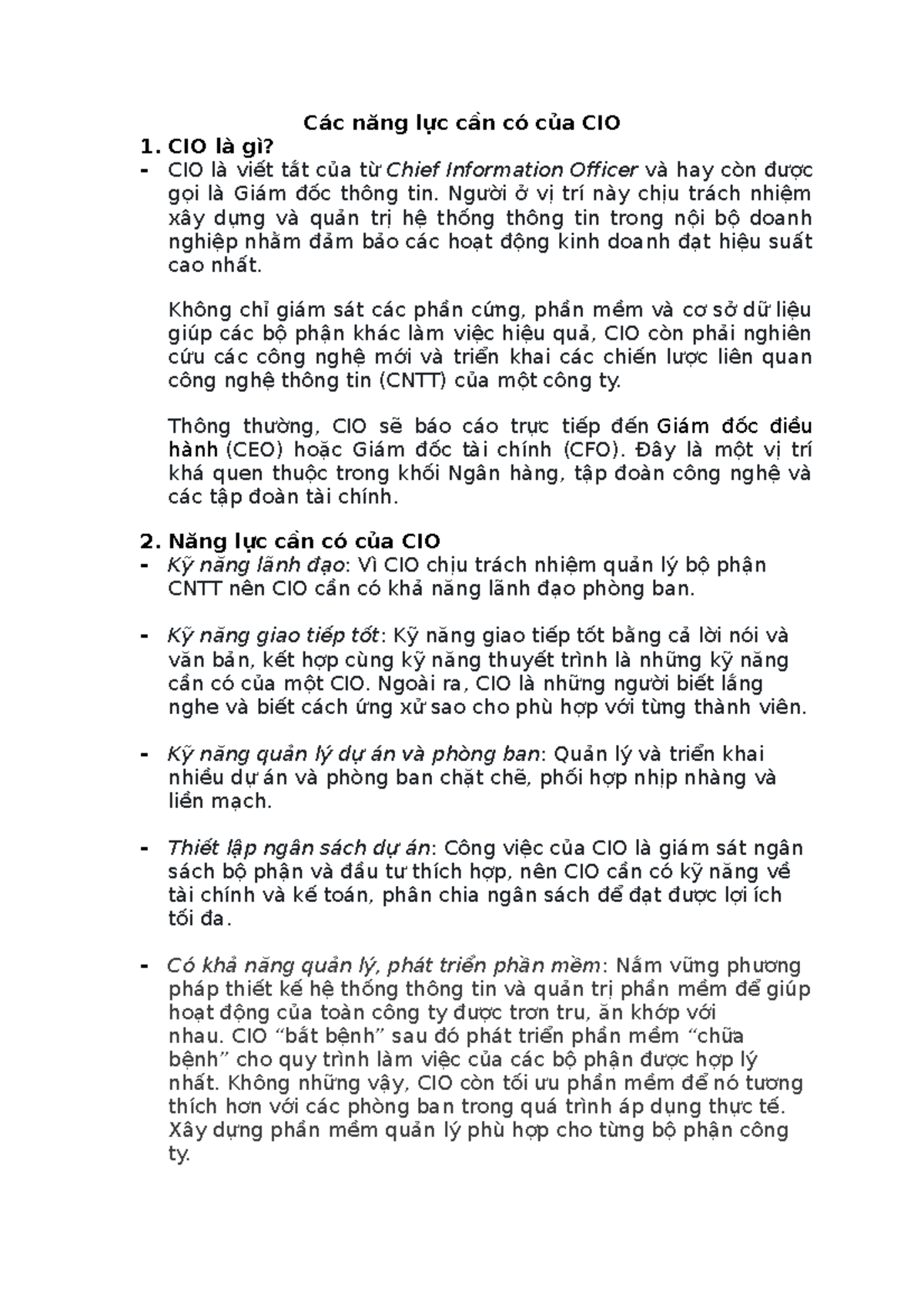 Năng lực CIO - Nothing - Các năng lực cần có của CIO CIO là gì? CIO là viết tắt của từ Chief ...
