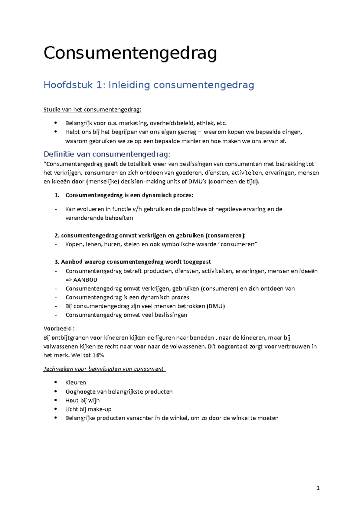 Consumentengedrag - samenvatting - Consumentengedrag Hoofdstuk 1 ...
