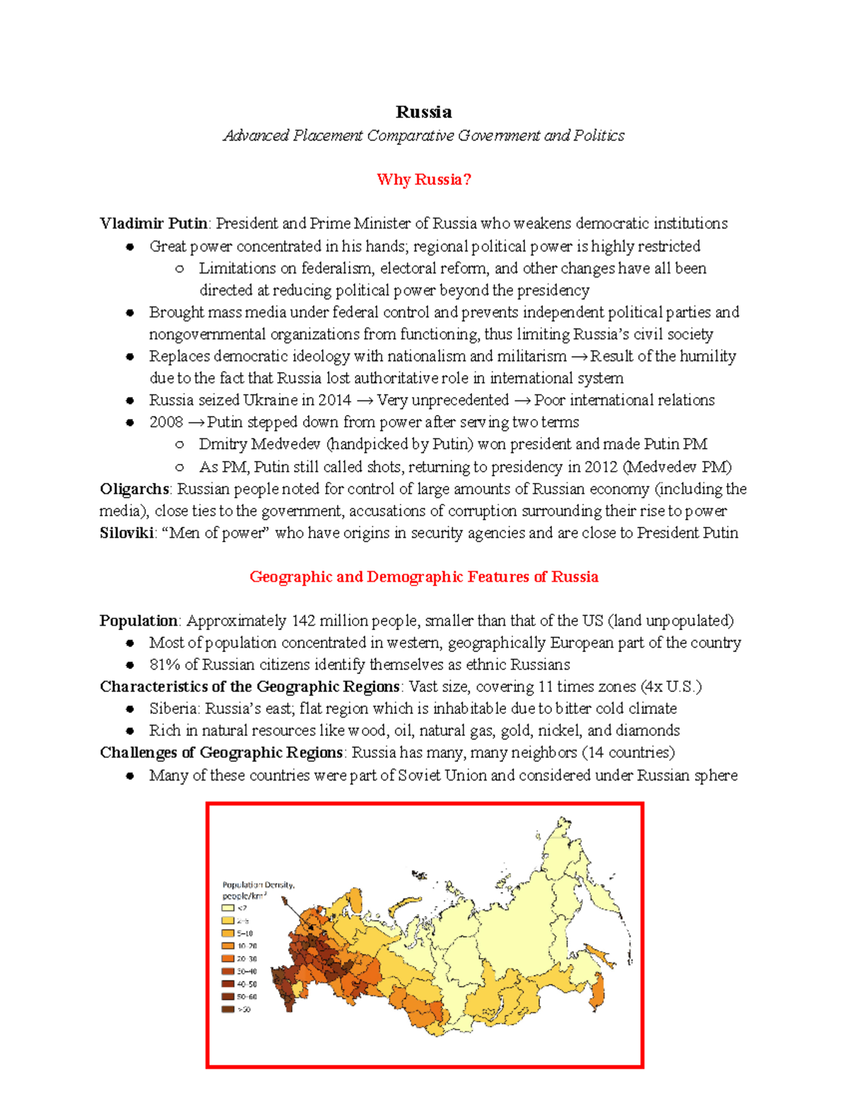 AP COMP Notes: Russia Case Study - Russia Advanced Placement ...