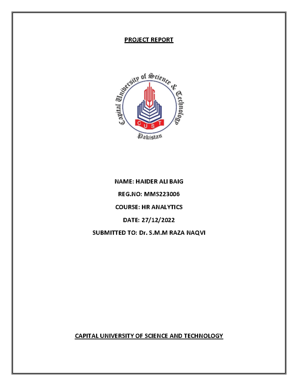 Project Report HR Analytics - PROJECT REPORT NAME: HAIDER ALI BAIG REG ...