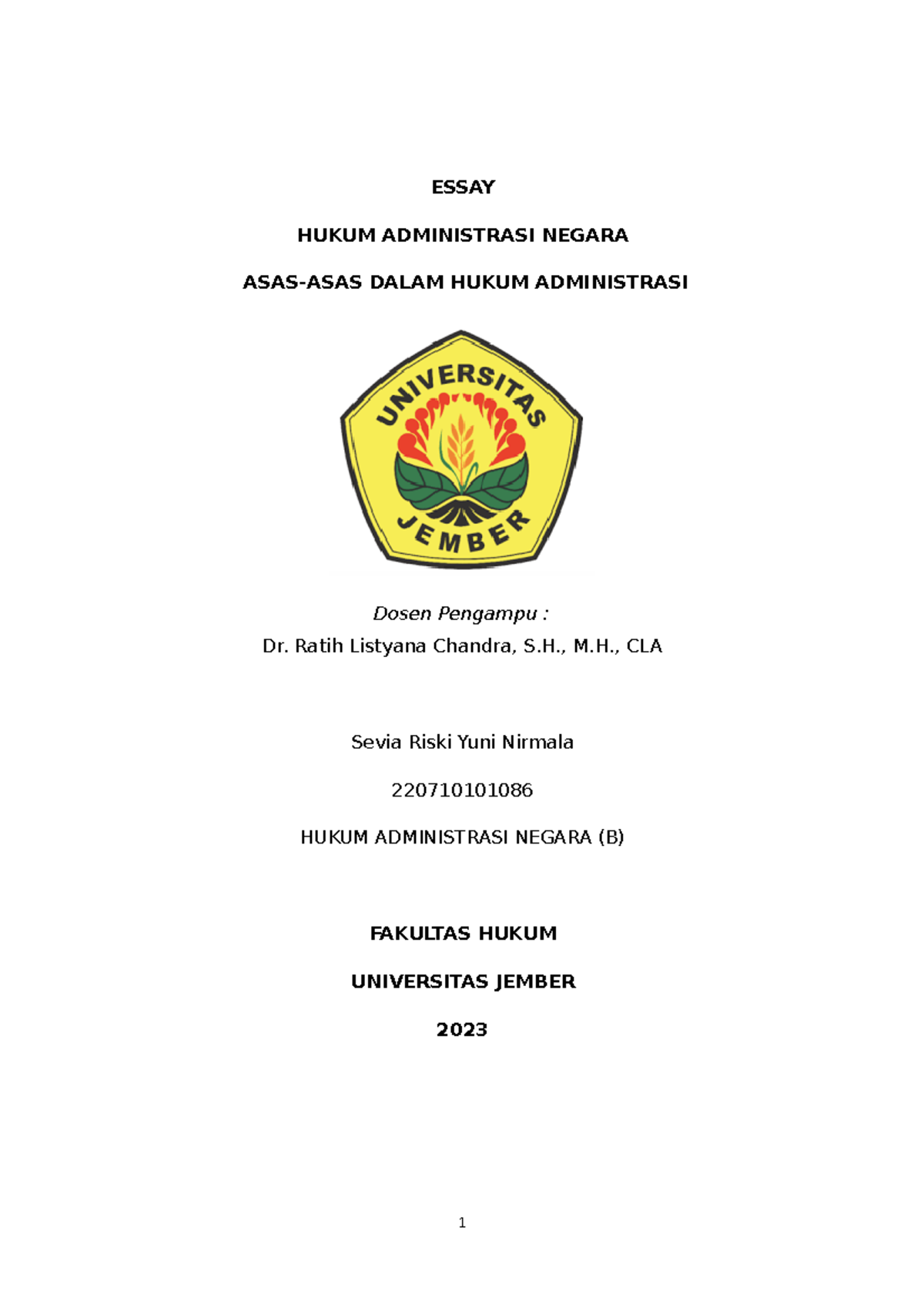 Essay HAN - ESSAY HUKUM ADMINISTRASI NEGARA ASAS-ASAS DALAM HUKUM ...
