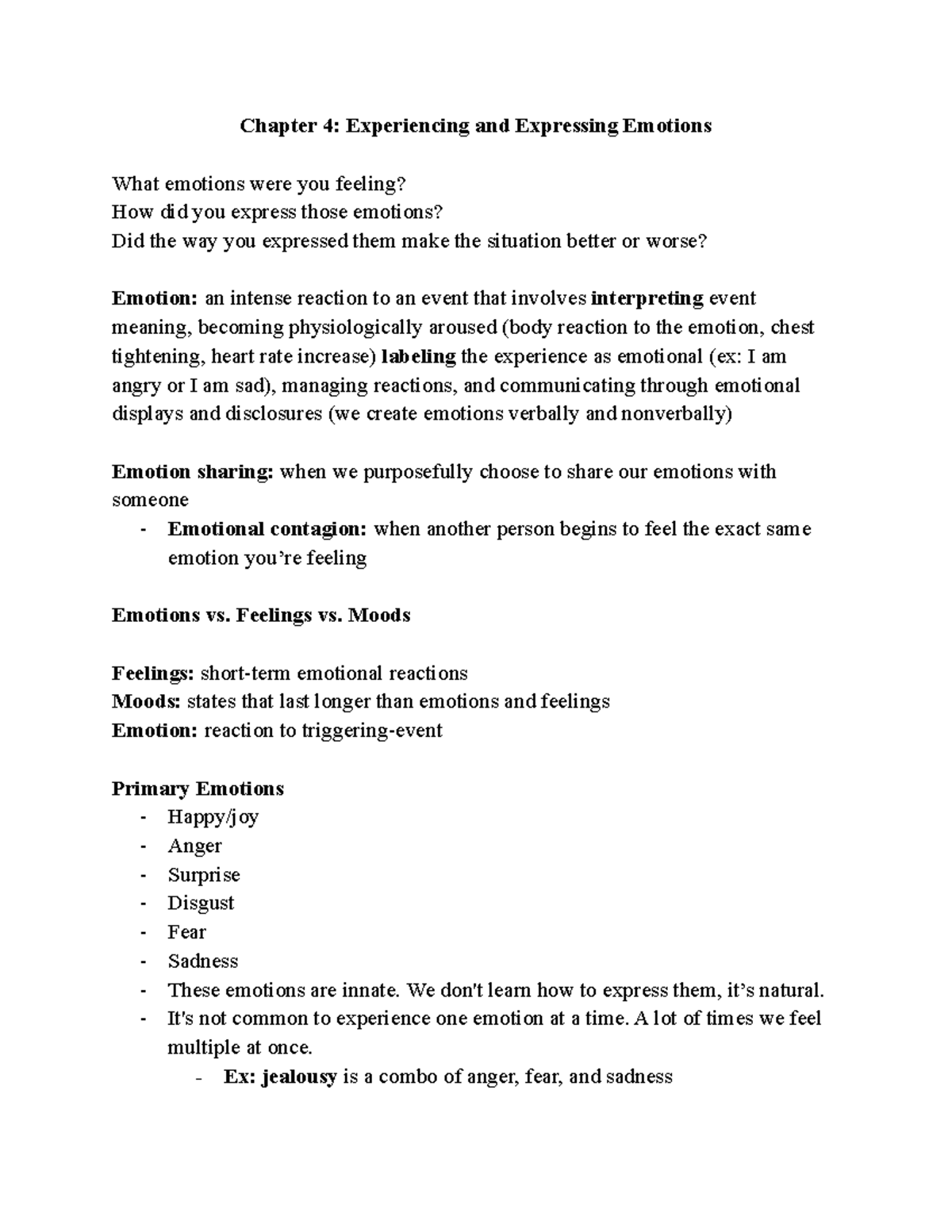 Chapter 4 Experiencing and Expressing Emotions - Chapter 4 ...