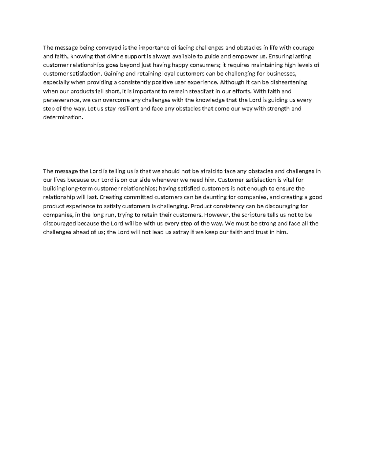 Document 2 - faith assignment - The message being conveyed is the ...
