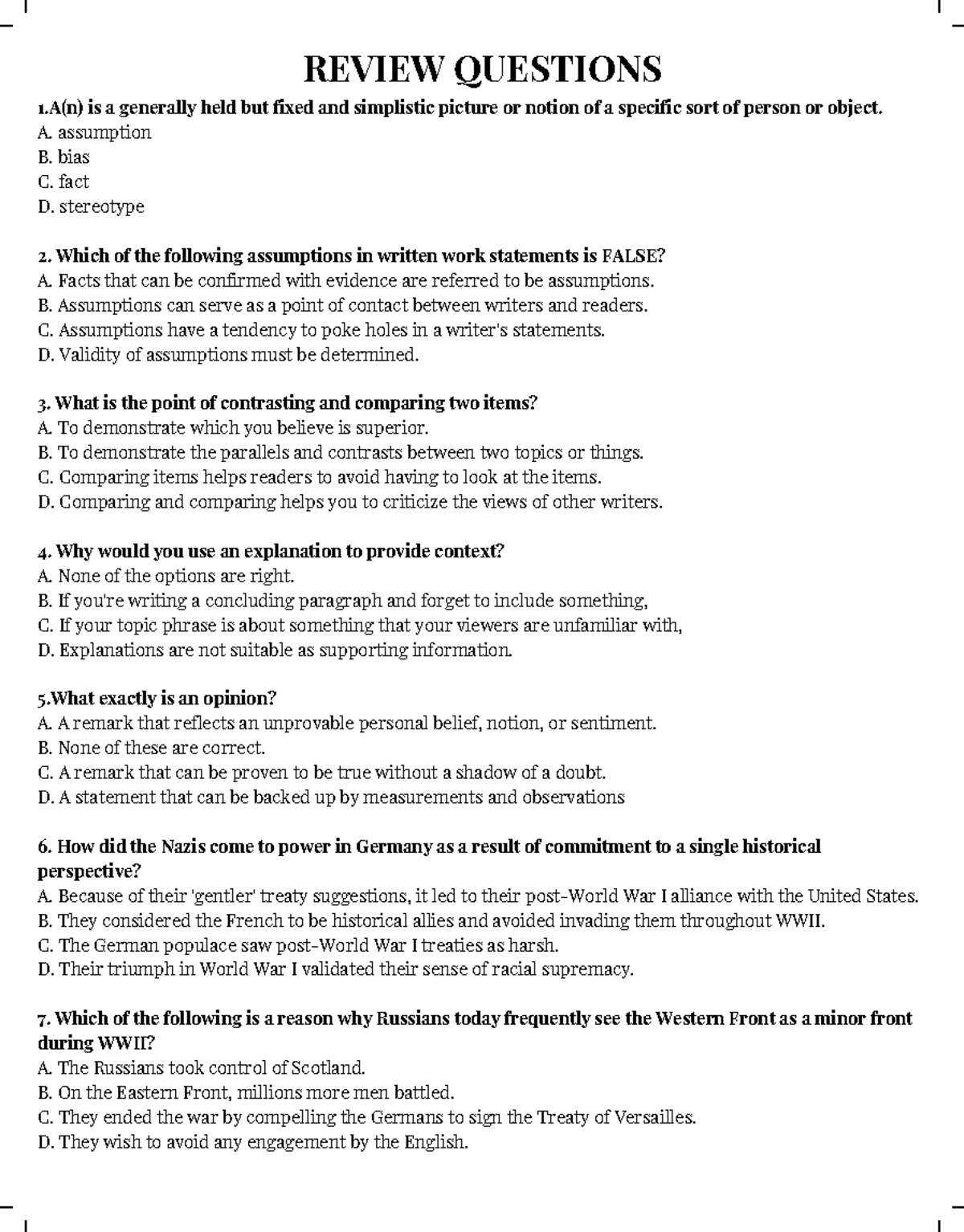 Contemporary World Review Questions - REVIEW QUESTIONS 1(n) is a ...