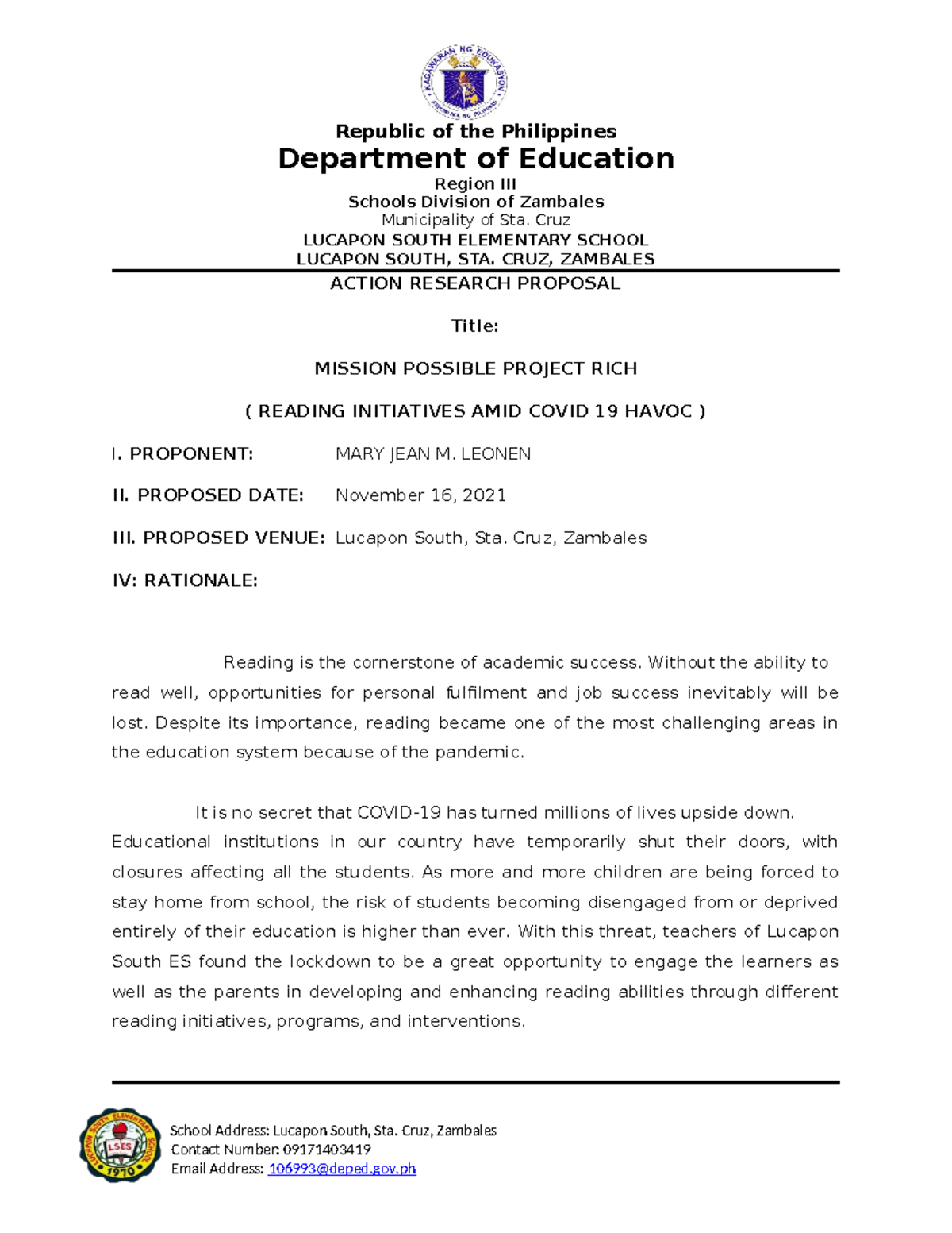 623753612 Project Proposal Reading Hub 2 - Republic Of The Philippines