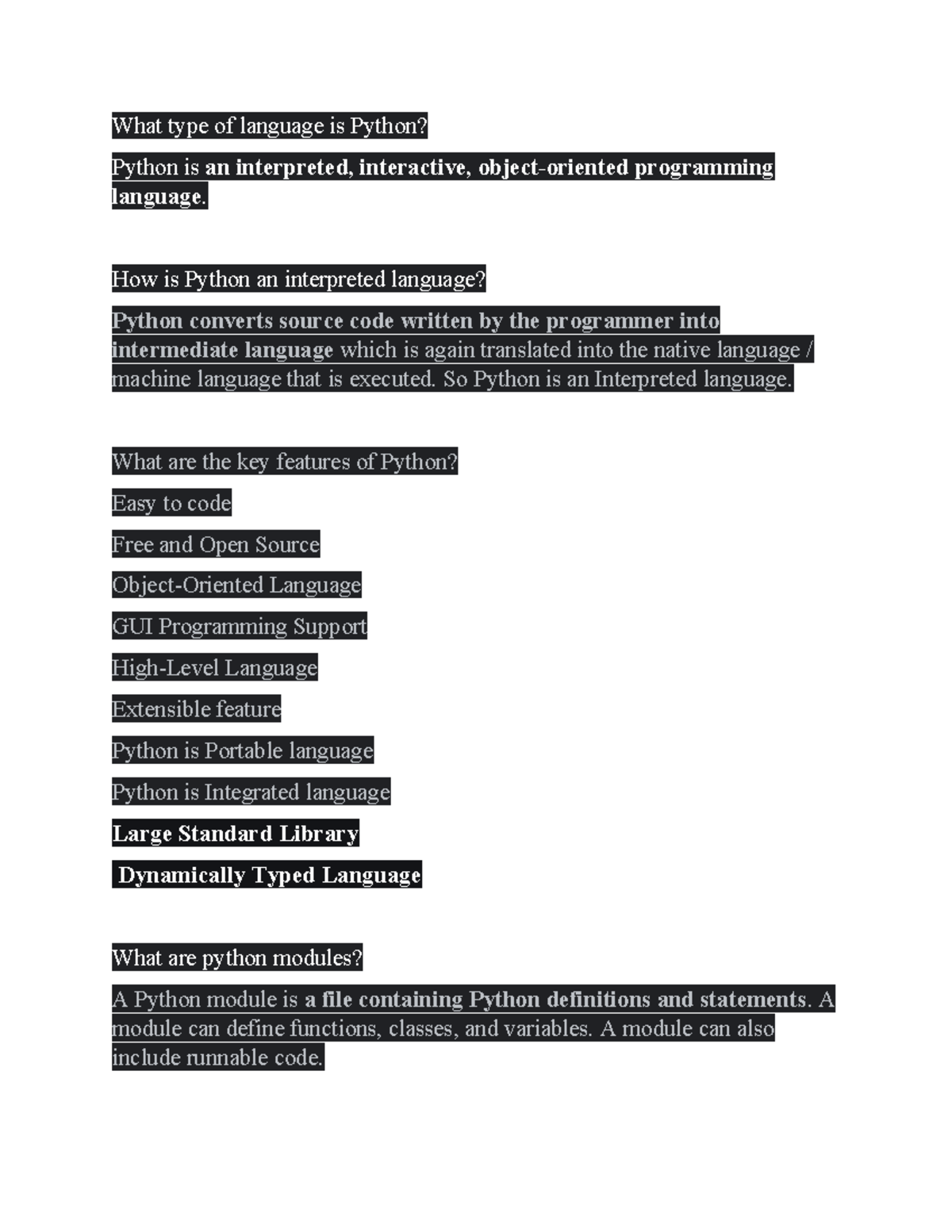 20 quest - Notes - What type of language is Python? Python is an ...