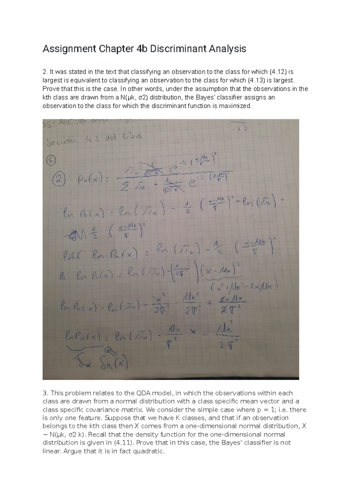 Assignment Chapter 4b Discriminant Analysis - Prove that this is the case. In other words, under ...