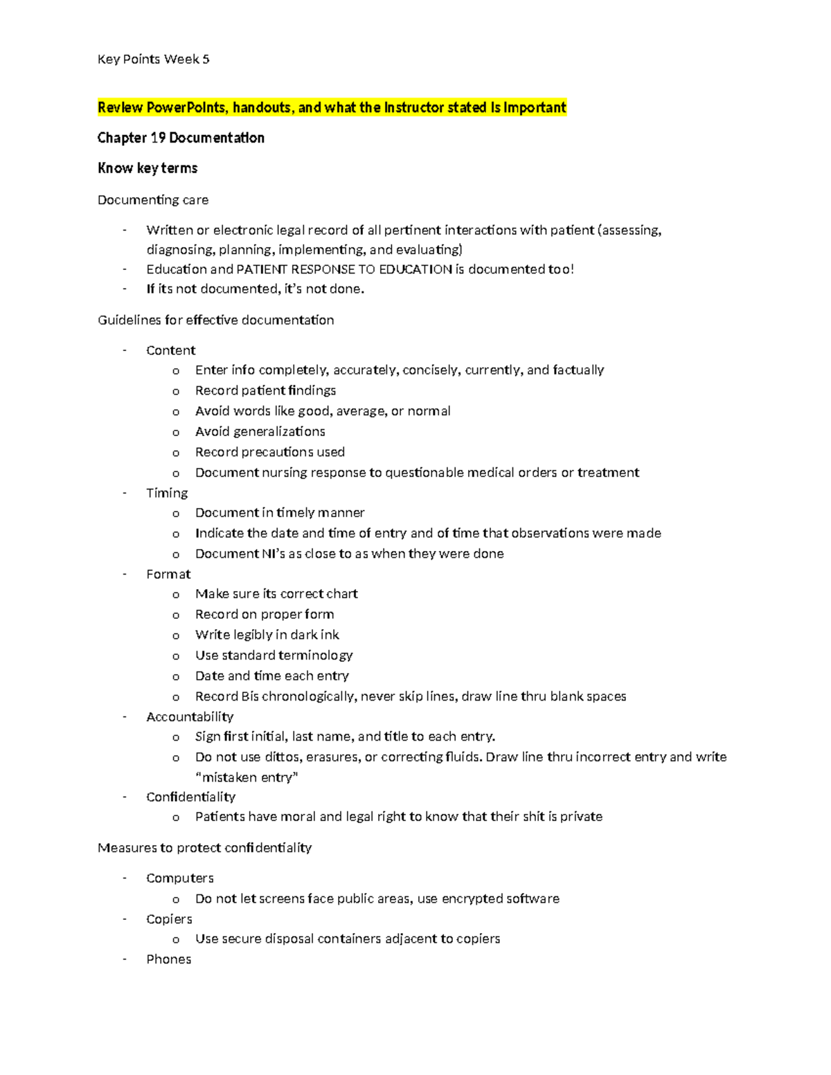 Week 5 key points - Study material for Weeks 2 thru 5. - Review ...