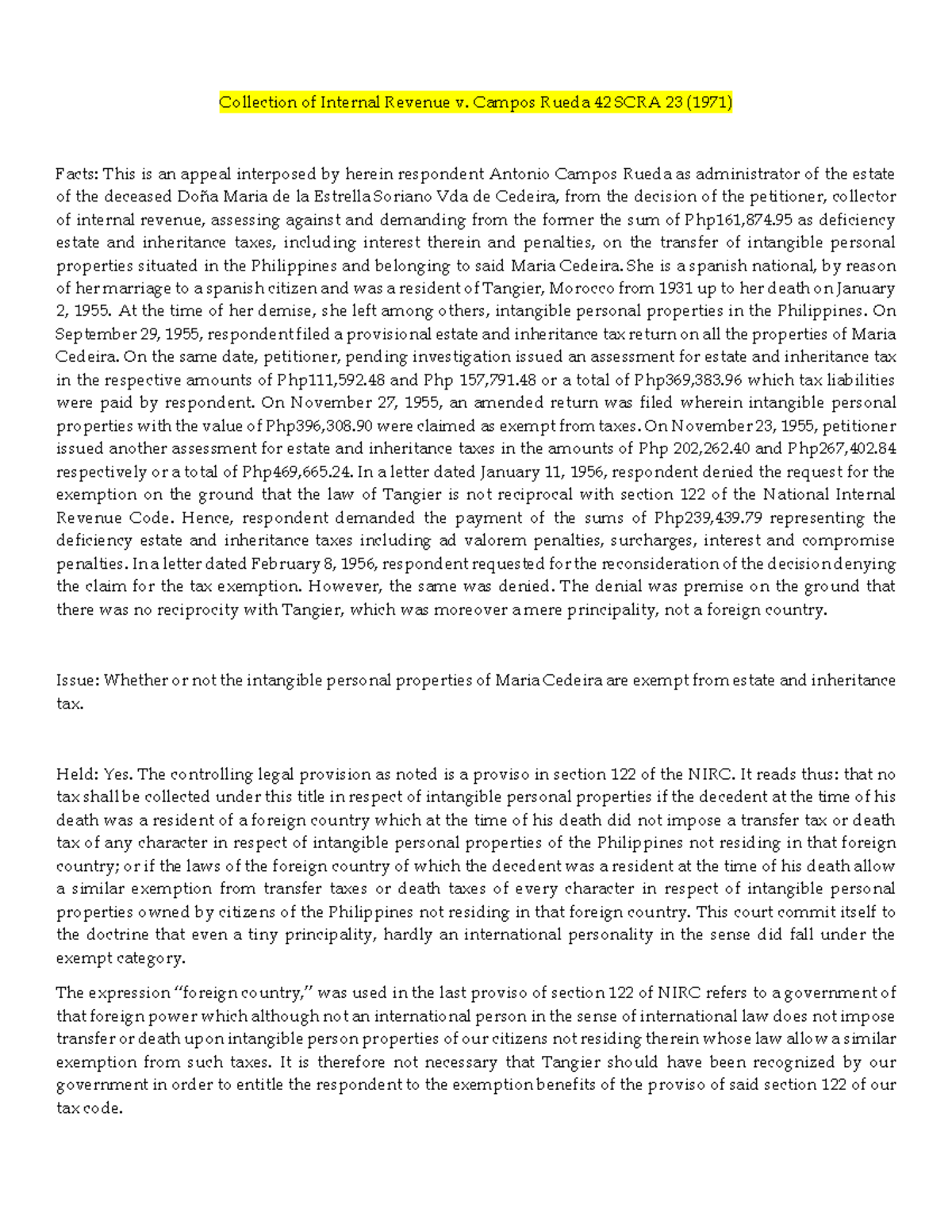 13. Collection of Internal Revenue v. Campos Rueda - Collection of ...