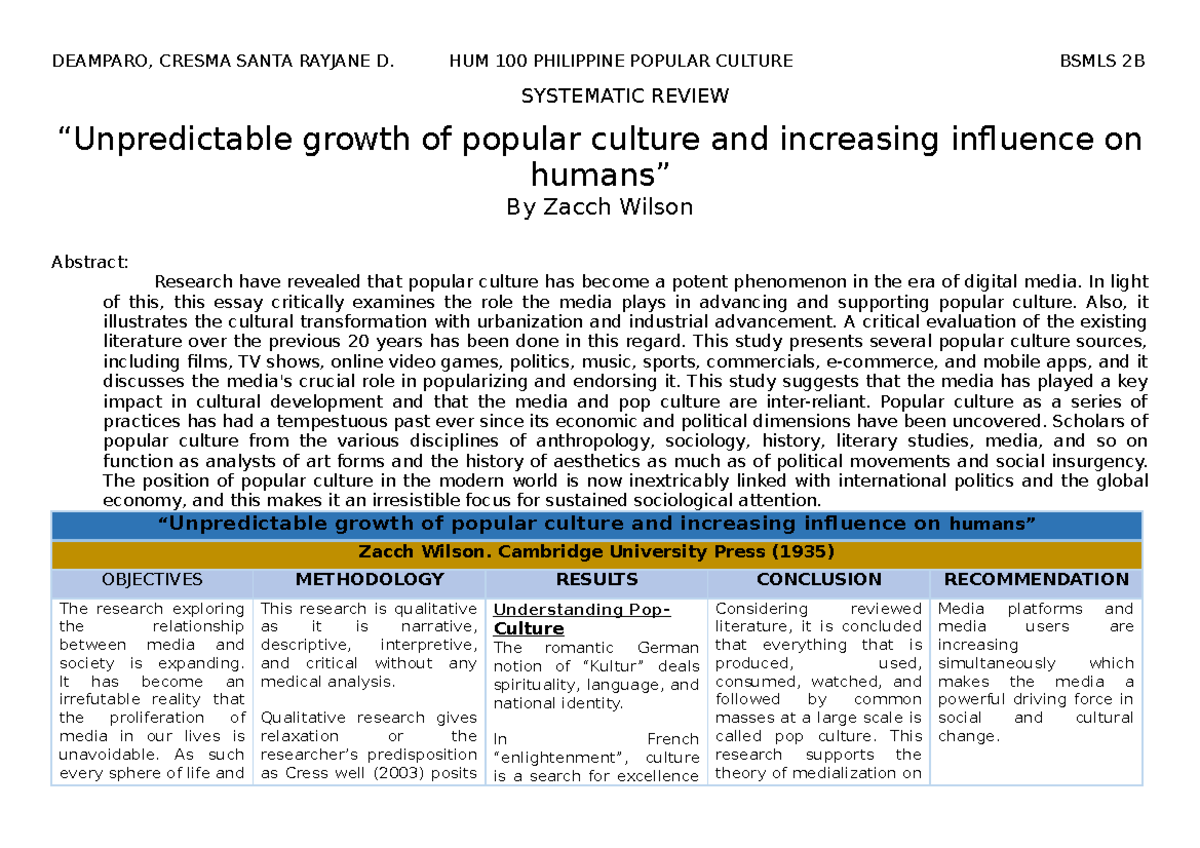 Unpredictable growth of popular culture and increasing influence on ...