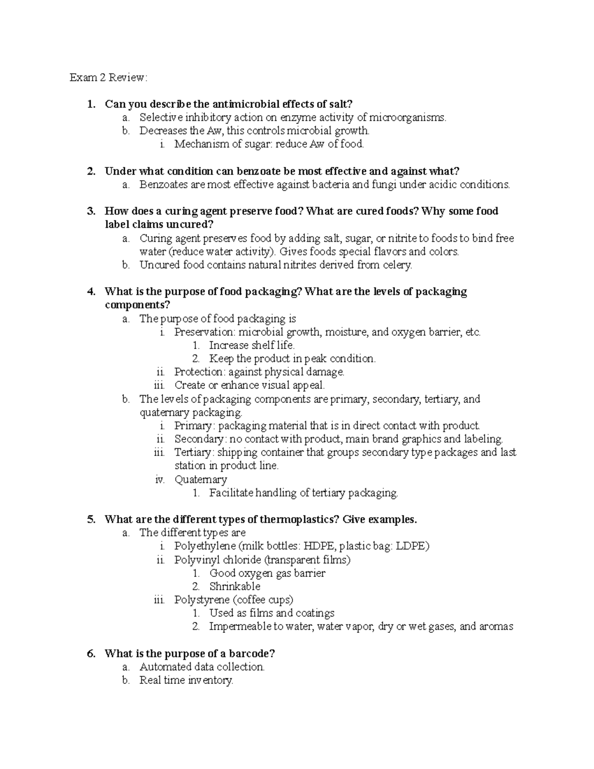 Exam 2 Review Guide - Exam 2 Review: 1. Can you describe the ...