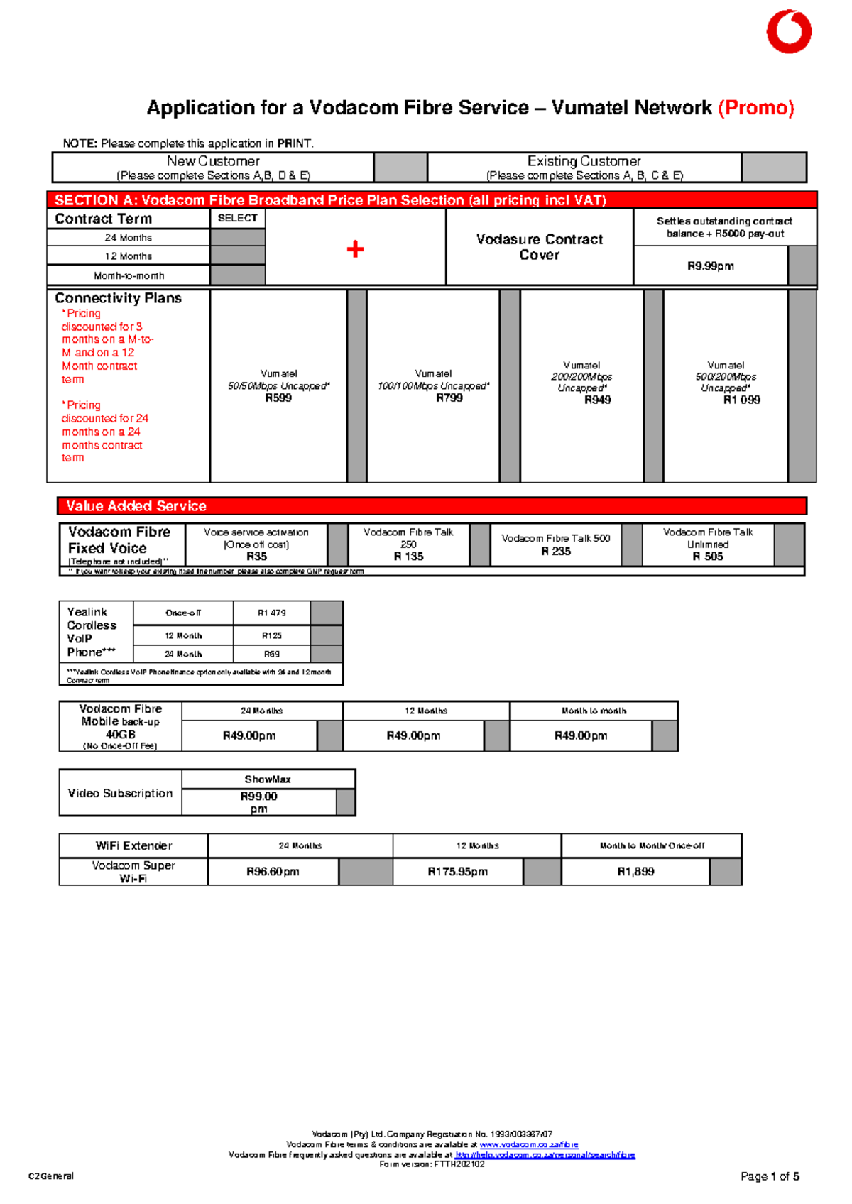 Vodacom FTTH Application for Vumatel June 2022 Promo - Vodacom (Pty ...