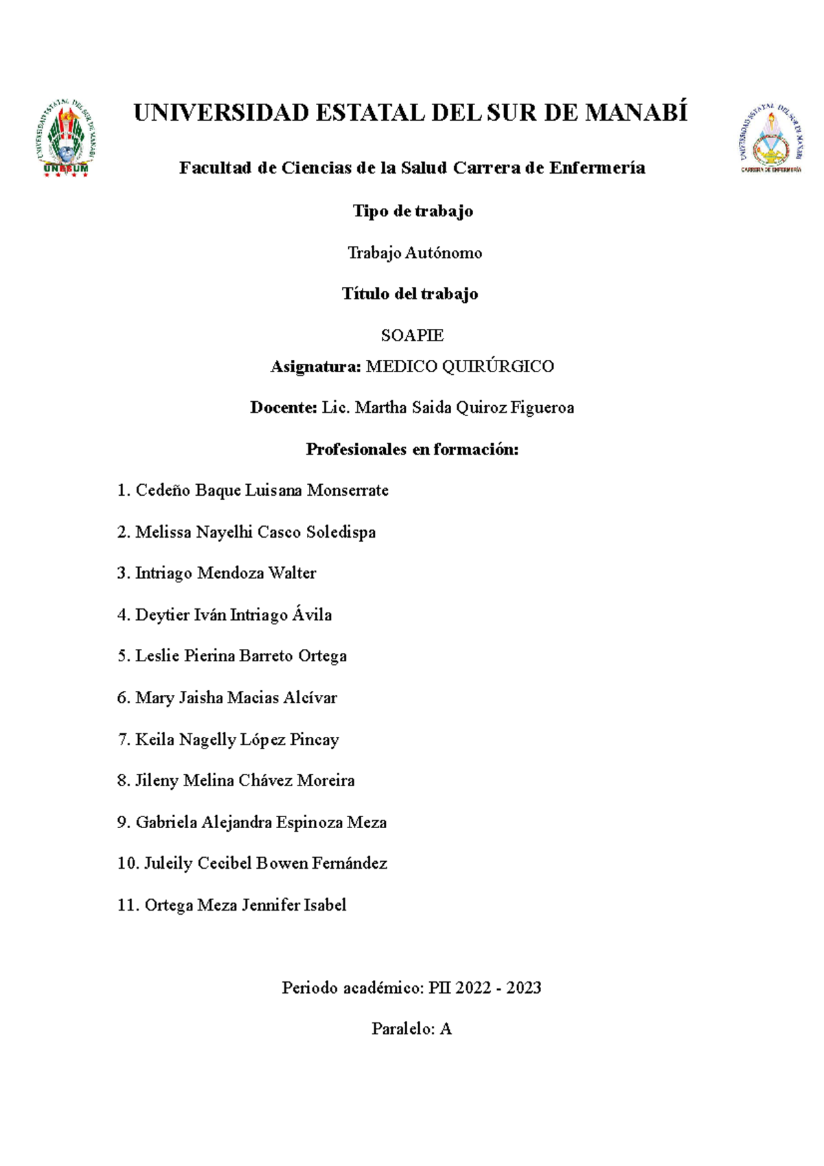 Soapie - el plan de cuidados en enfermeria - UNIVERSIDAD ESTATAL DEL ...