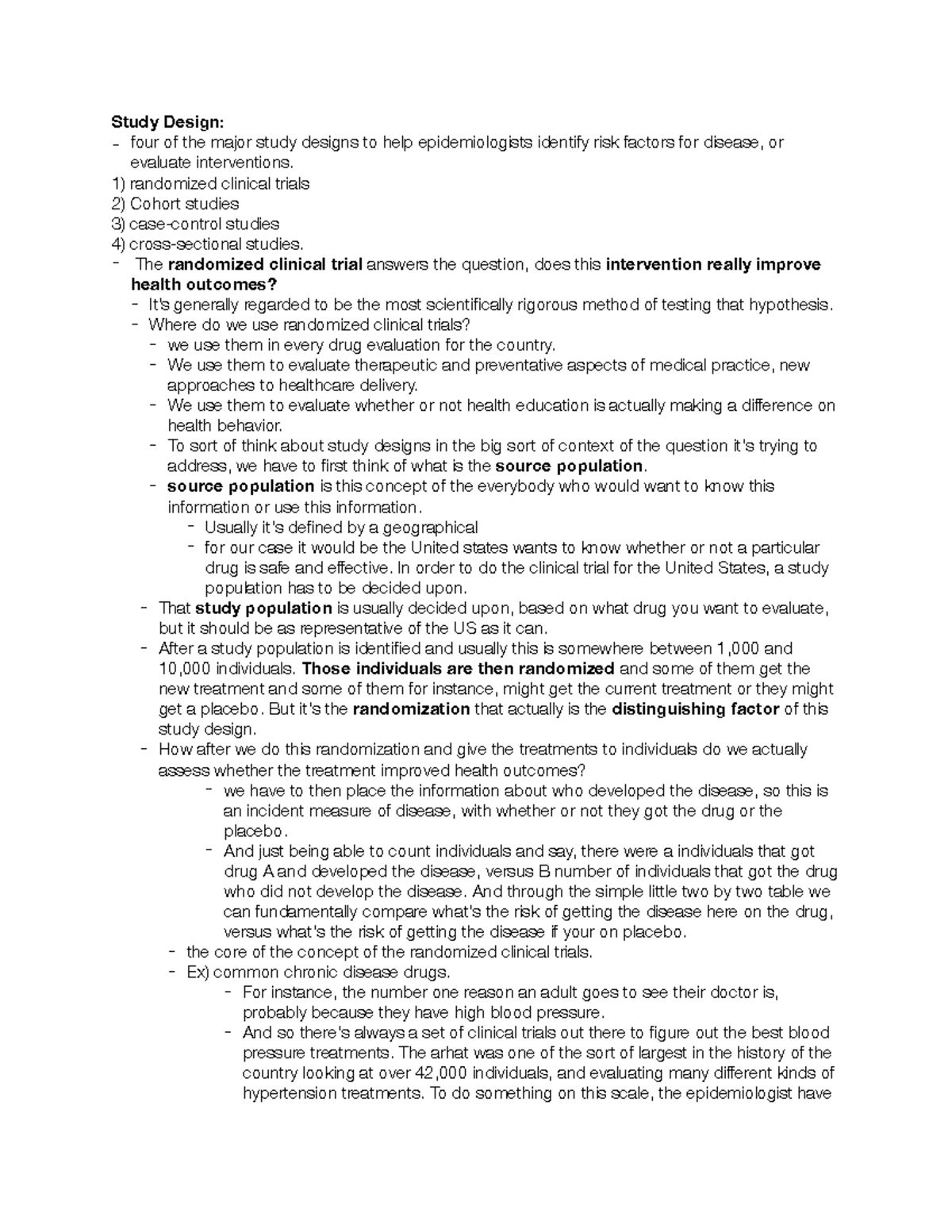 Public health lect 6 - Lecture notes 6 - Study Design: - four of the ...