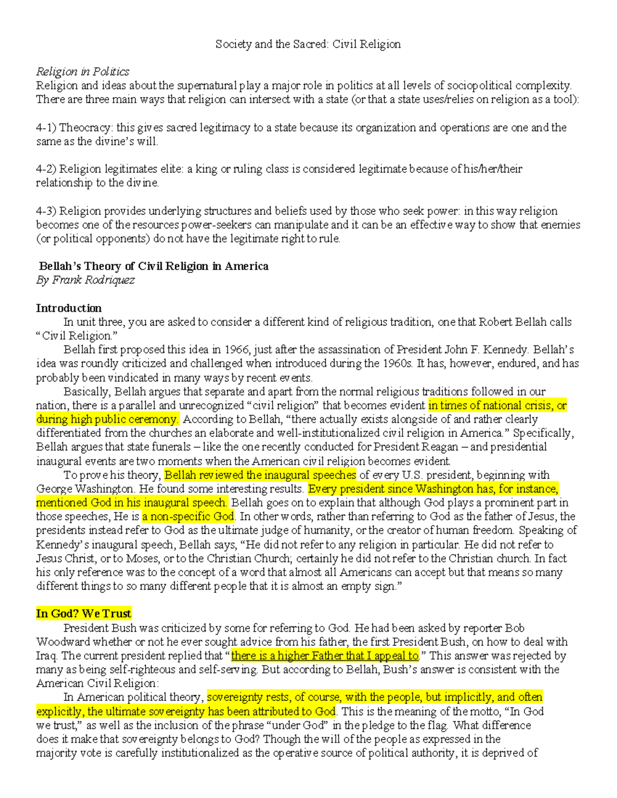 12. Society and the Sacred. Civil Religion - Society and the Sacred ...