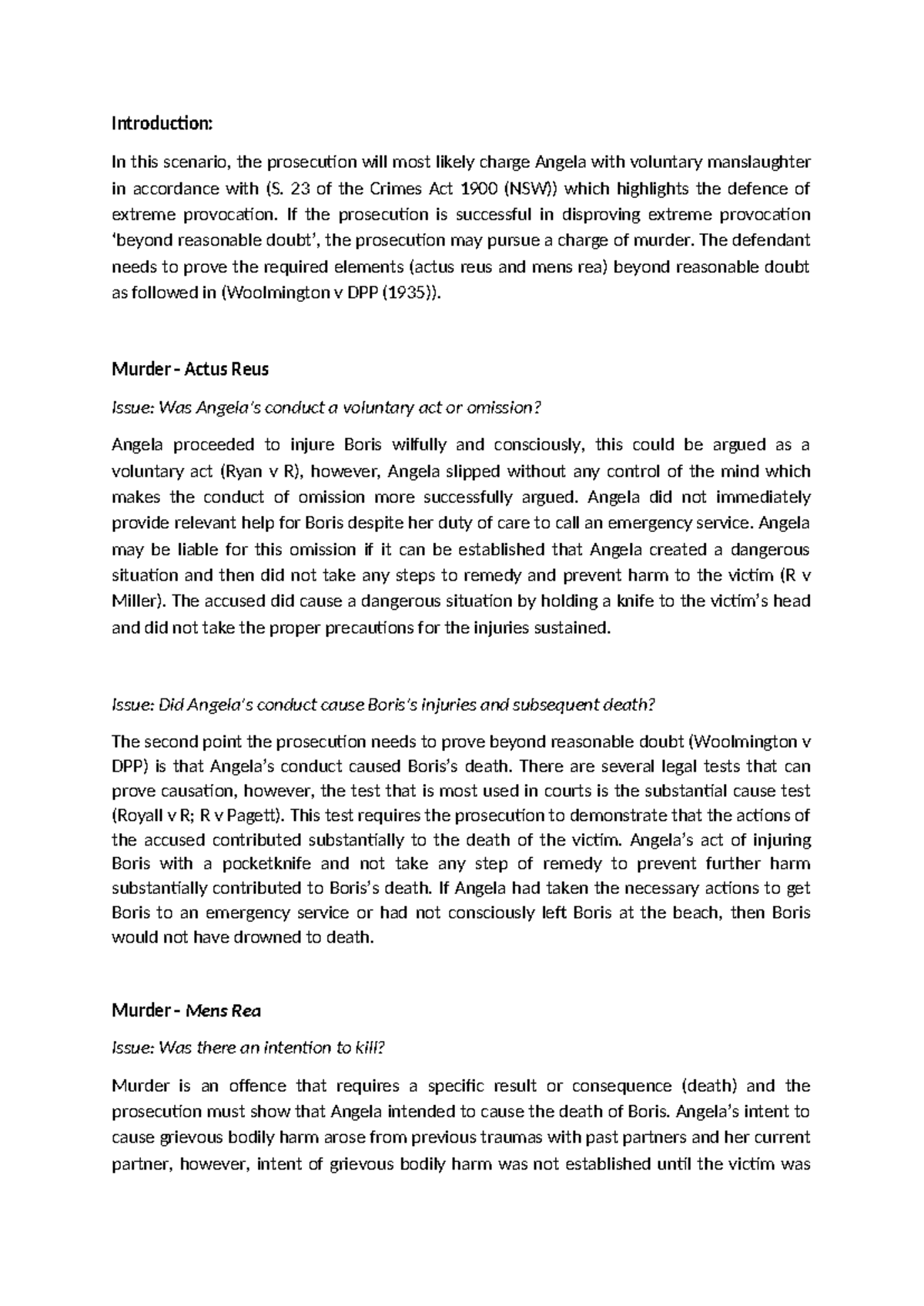 Criminal Law Problem question and sample answers Kai Sam River ...