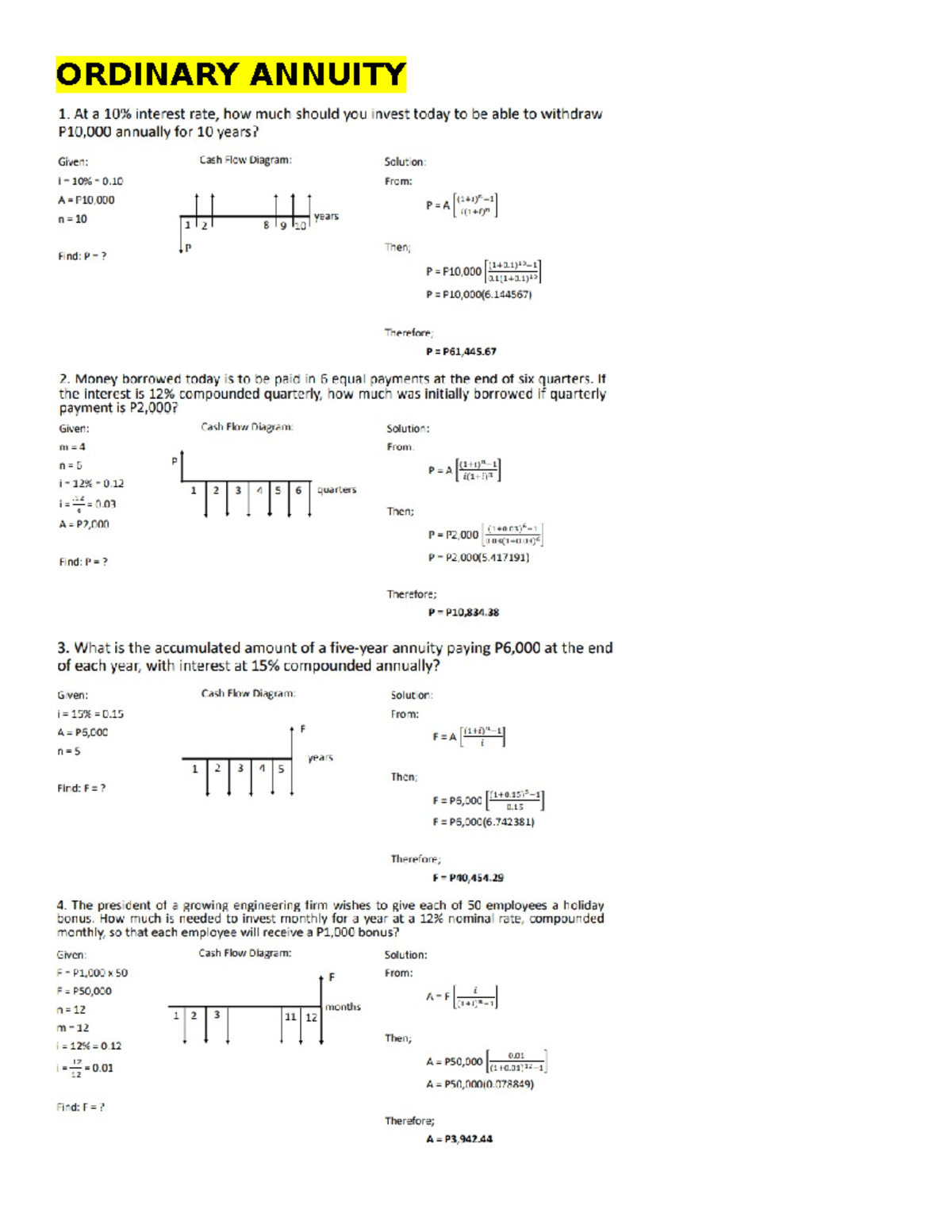 Ordinary DUE - ORDINARY ANNUITY DUE ANNUITY Problem No. 1. On ...