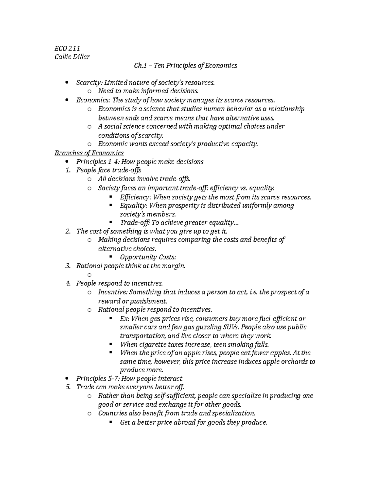 ECO 211 8 - CLASS NOTES - ECO 211 Callie Diller Ch – Ten Principles of ...