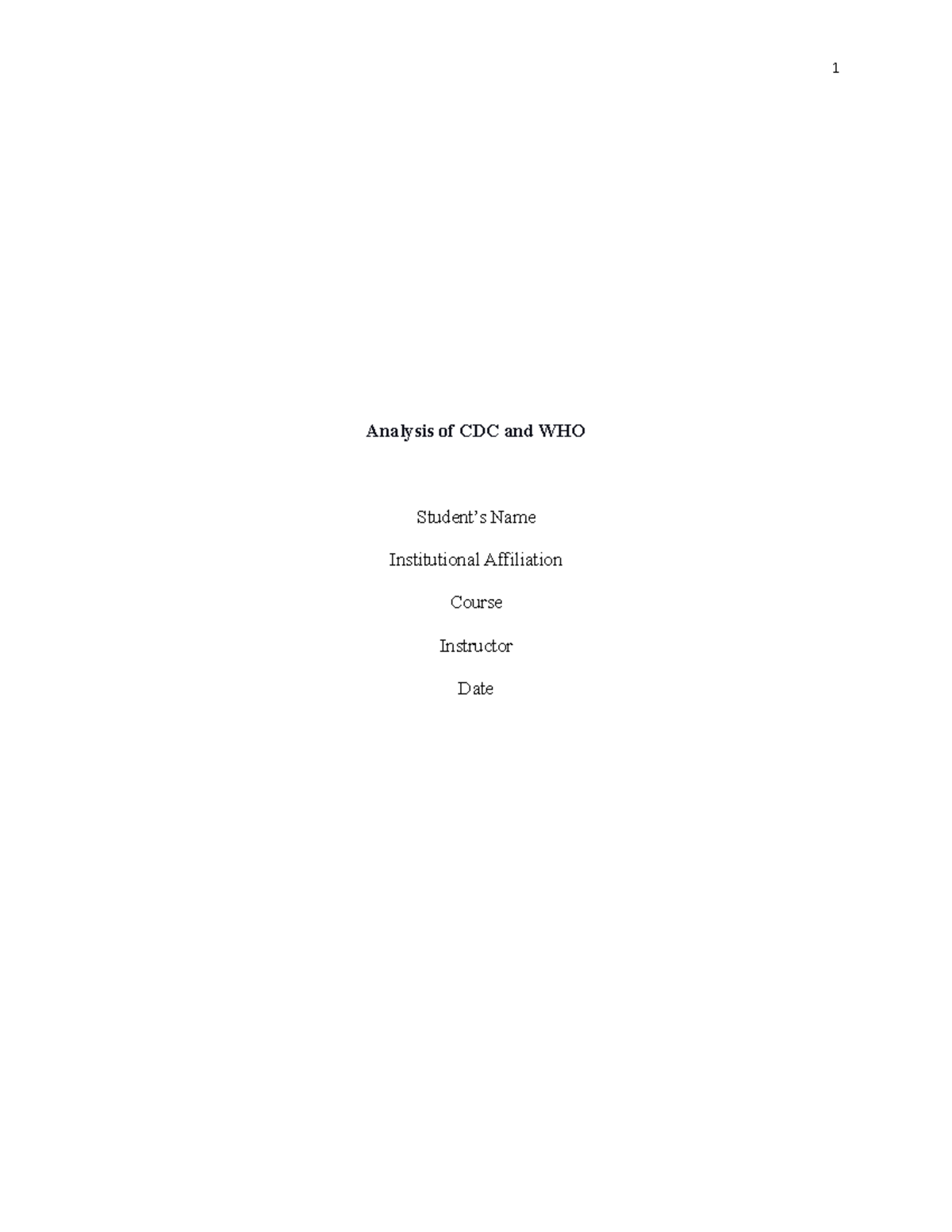 CDC and WHO - CDC and WHO guidelines - Analysis of CDC and WHO Student ...