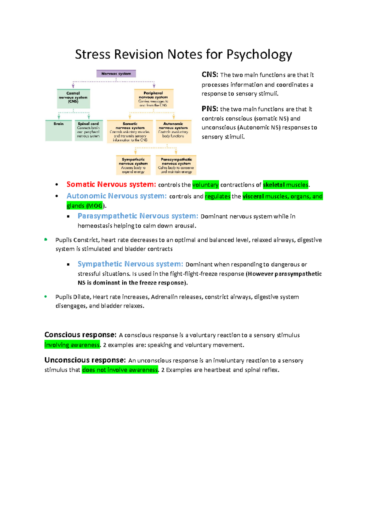 EXAM revision notes - ytyy - Stress Revision Notes for Psychology CNS ...