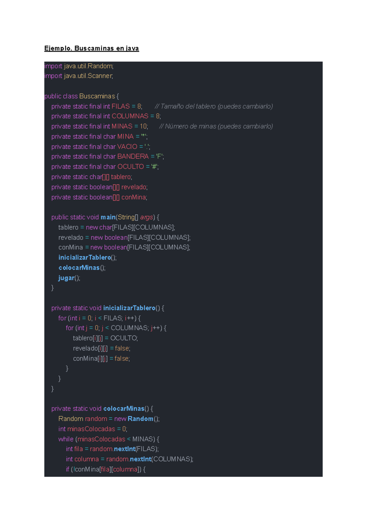 Ejemplo. Buscaminas en java - Ejemplo. Buscaminas en java import java.util; import java.util ...