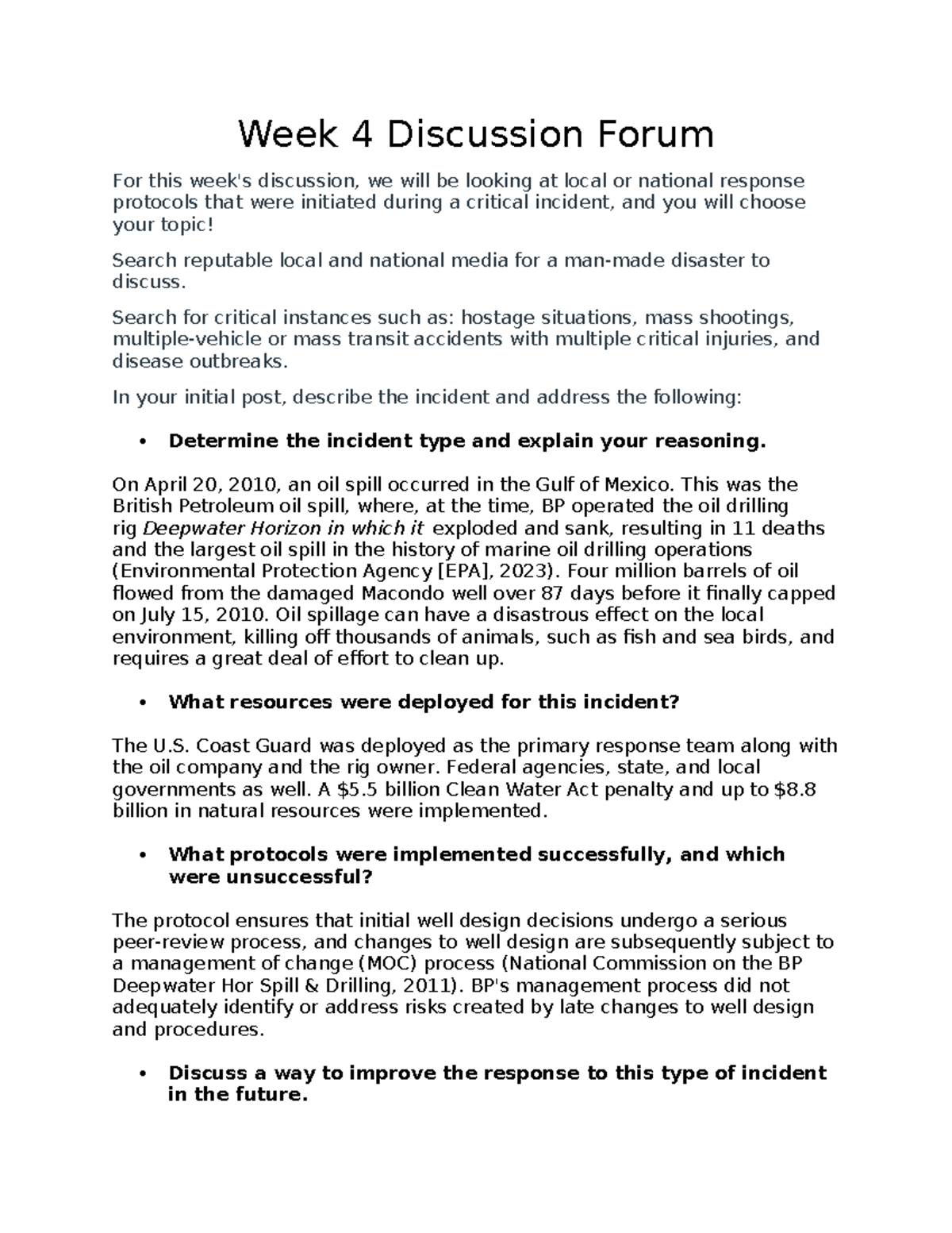 Week 4 Discussion Forum - Week 4 Discussion Forum For this week's ...