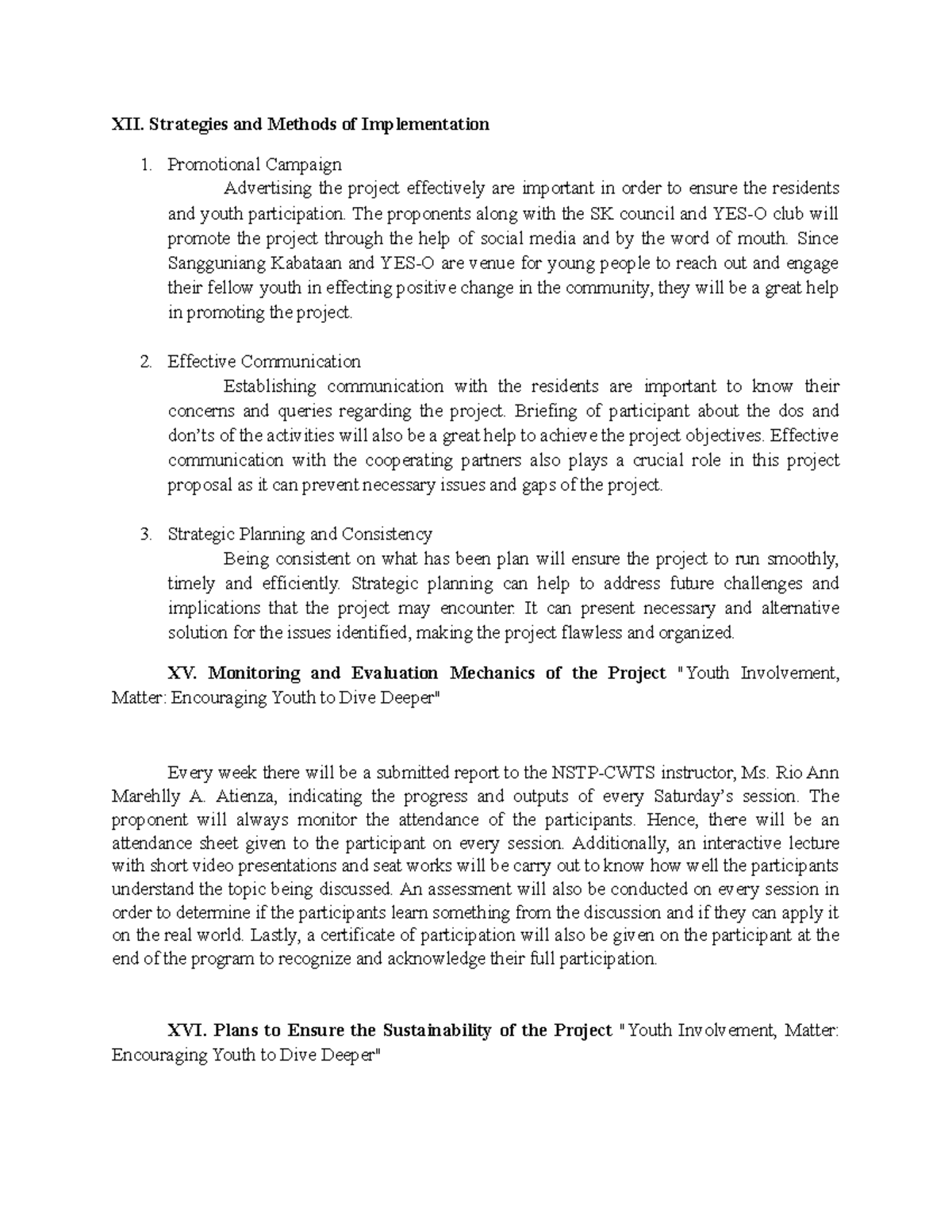 Strategies and Methods of Implementation - XII. Strategies and Methods ...