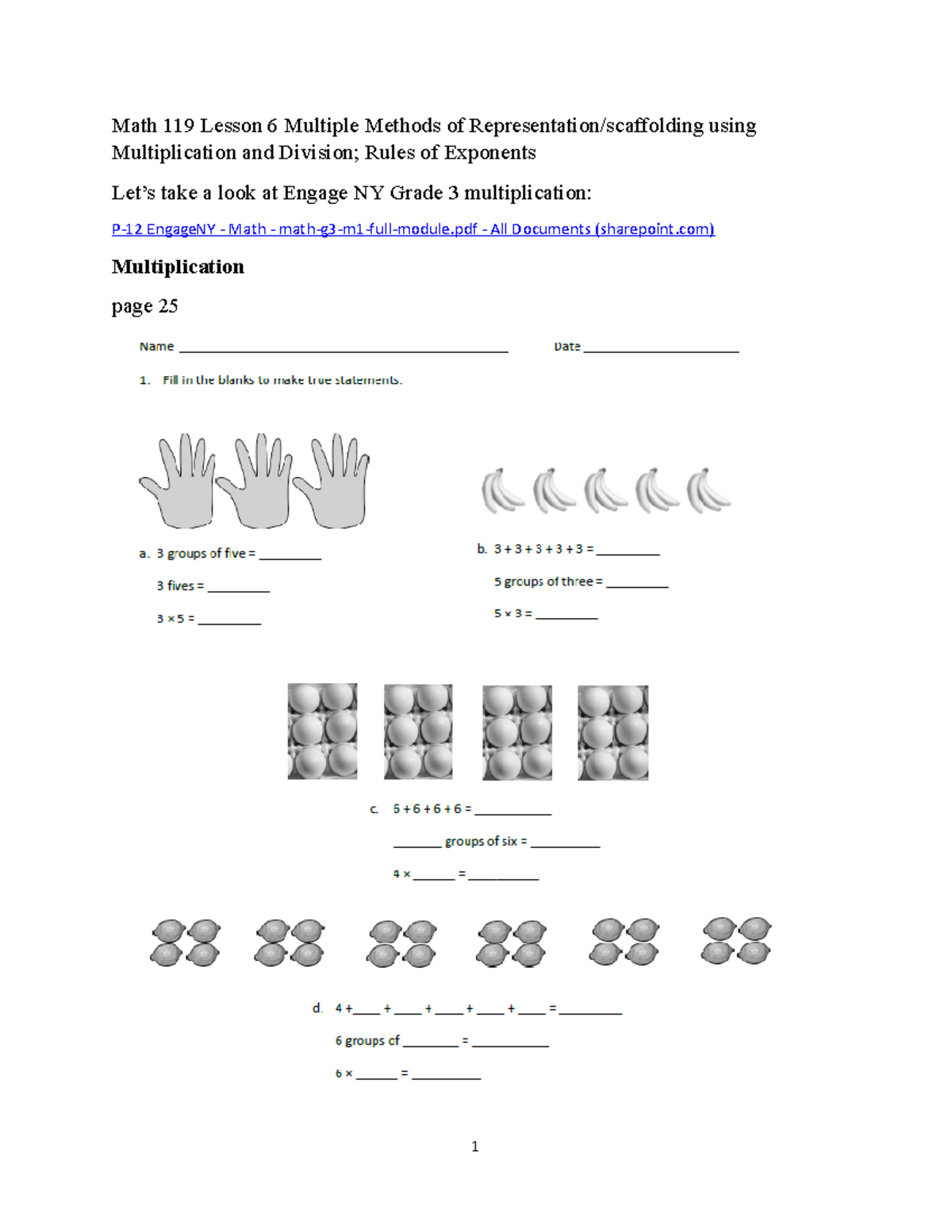 Math 119 Lesson 6 Multiple Methods of Representation using Multiplication and Division - Math ...