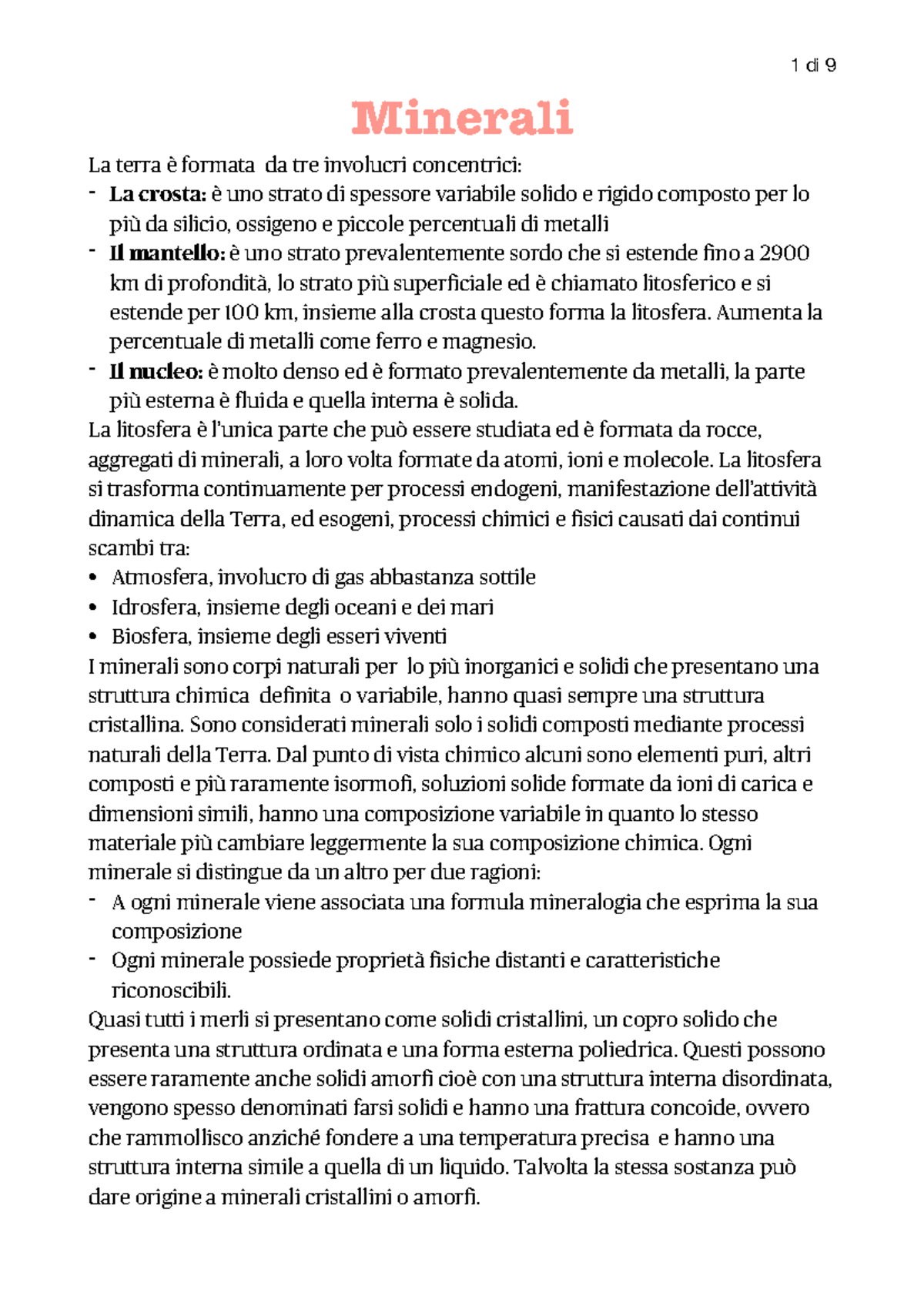 Le rocce, scienze - Minerali La terra è formata da tre involucri ...