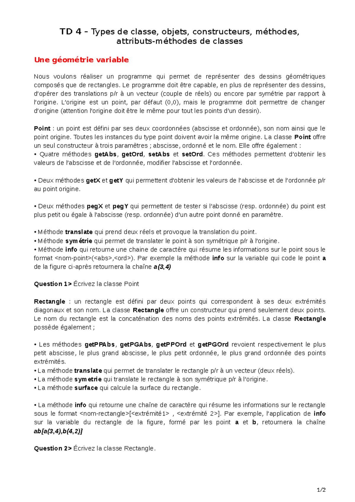 TP POO 4 Tarek - TD 4 – Types de classe, objets, constructeurs ... TP POO 4 Tarek - TD 4 – Types de classe, objets, constructeurs ...