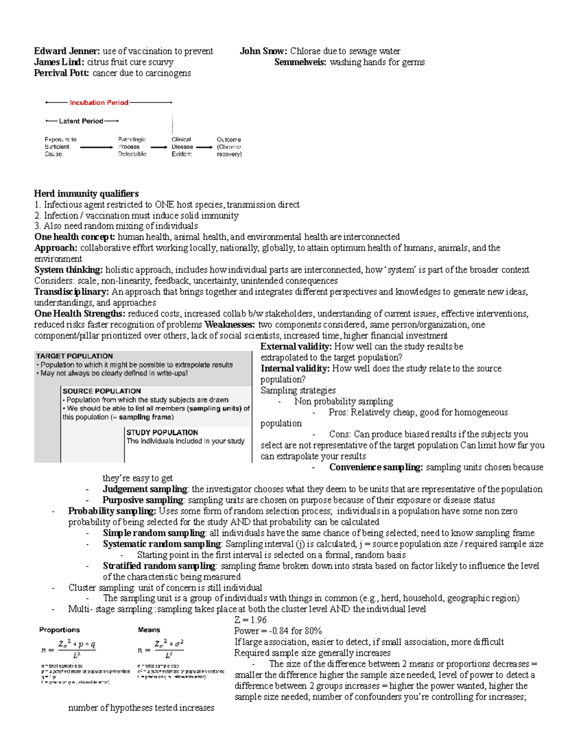 Epi cheat sheet - Edward Jenner: use of vaccination to prevent John ...