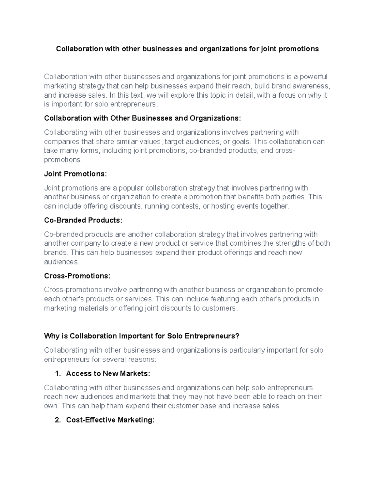 Collaboration with other businesses and organizations for joint ...