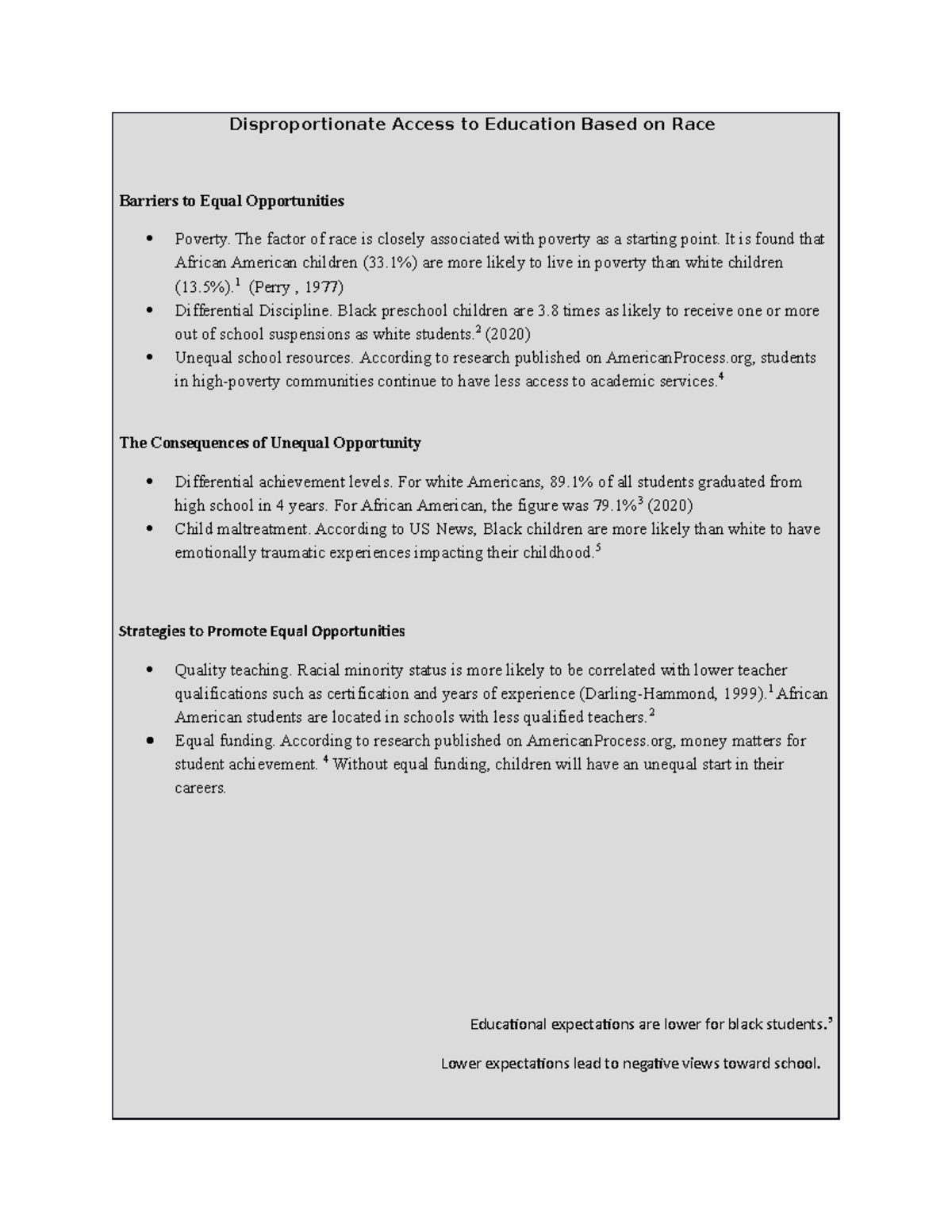 Fact Sheet example - Disproportionate Access to Education Based on Race ...