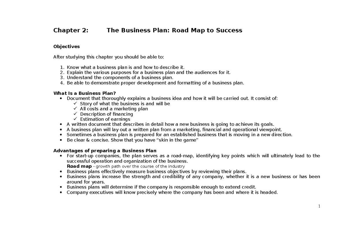 rename and the development - Chapter 2: The Business Plan: Road Map to ...