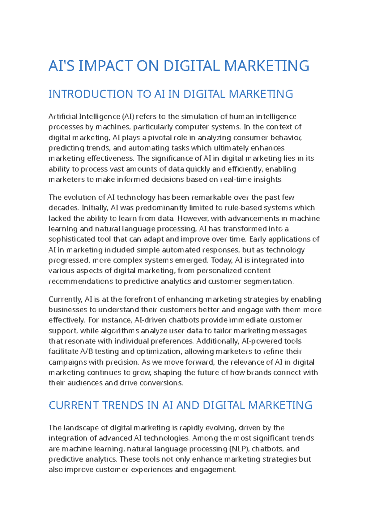 AI's Impact on Digital Marketing - AI'S IMPACT ON DIGITAL MARKETING ...