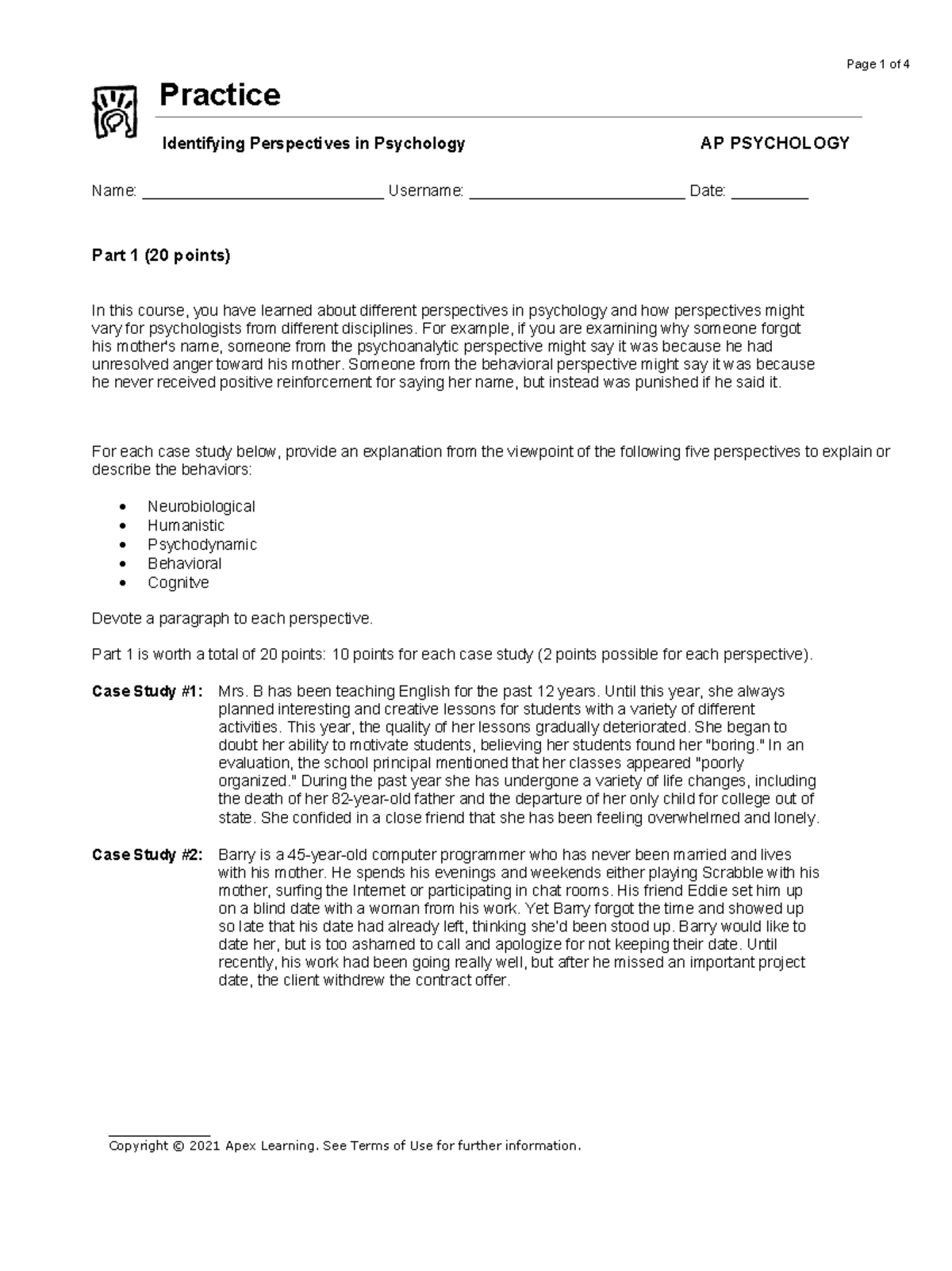 1 - work - Practice Identifying Perspectives in Psychology AP ...