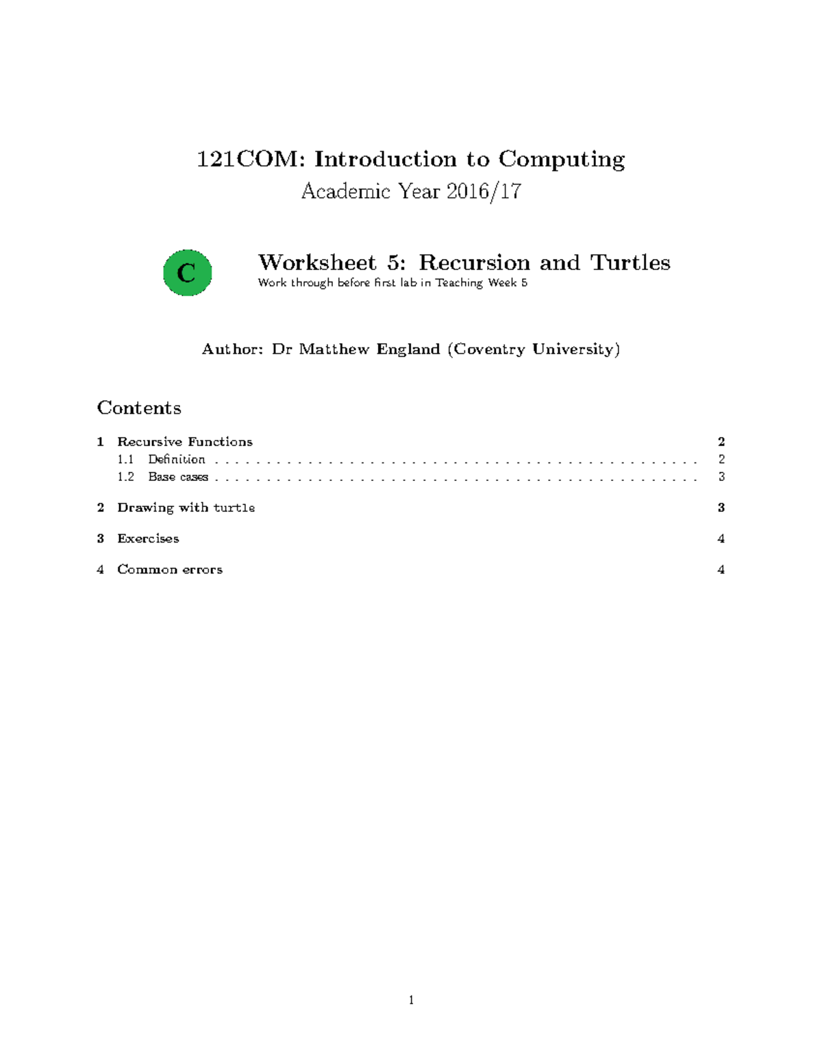 Worksheet 5 - 121COM: Introduction to Computing Academic Year 2016 ...