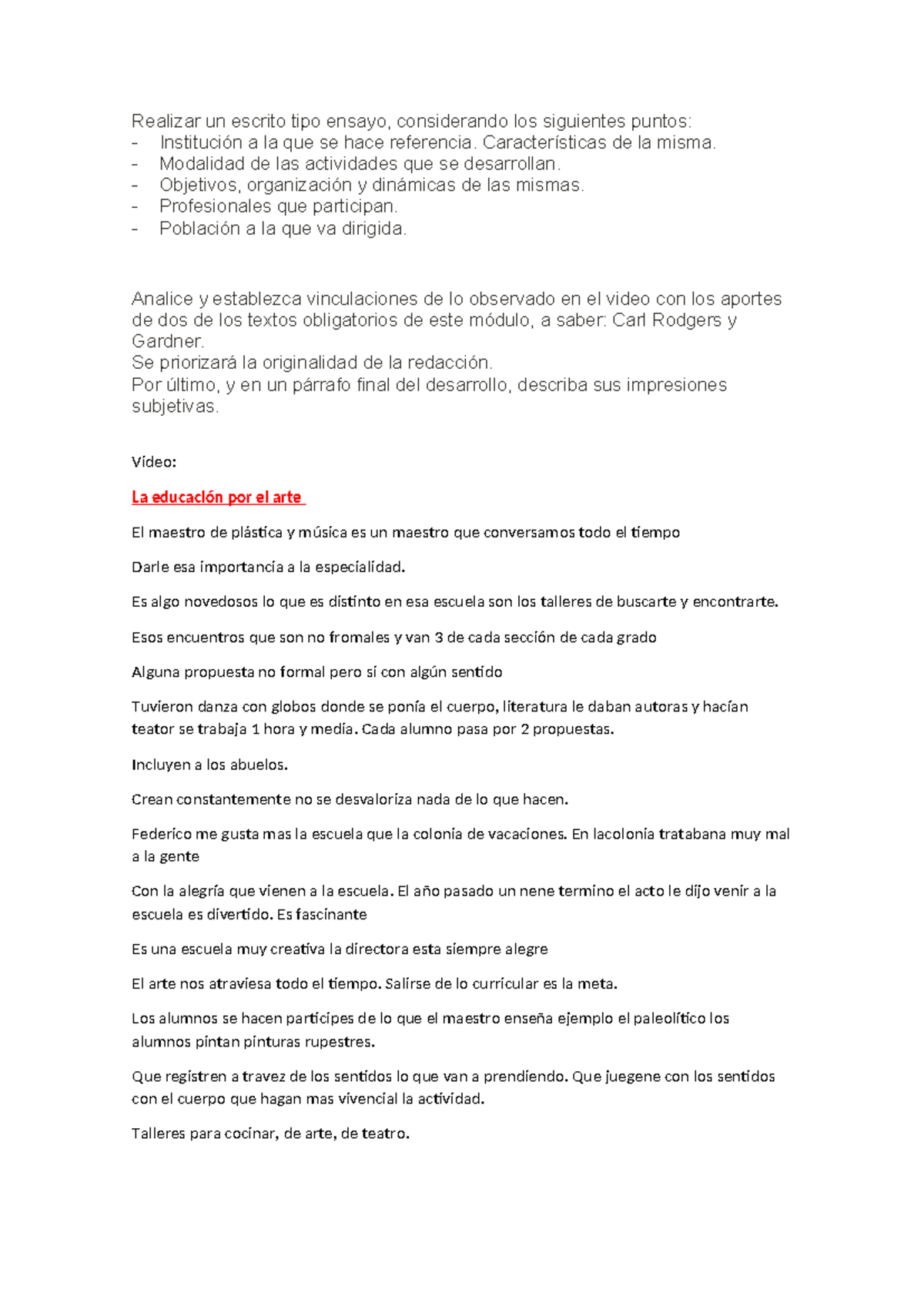 Actividad Evaluable 2 DE Experiecnias Artisticas - Realizar un escrito ...
