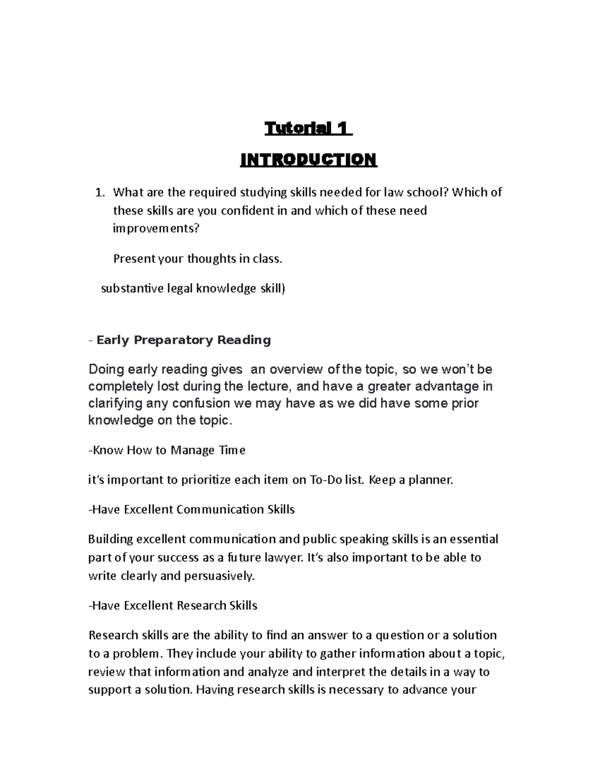 T1 Introduction Legal Method - Tutorial 1 INTRODUCTION What are the required studying skills ...