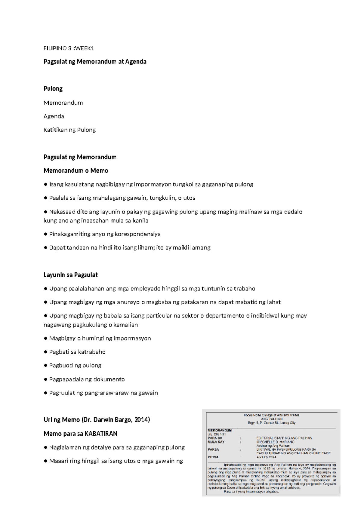 FIL 3 WK 1 -Q4 (MEMO AT Agenda) - FILIPINO 3 :WEEK Pagsulat ng ...