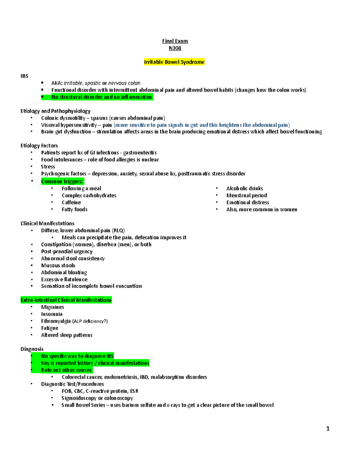 308 final exam - Susan Randall as professor - Final Exam N Irritable ...