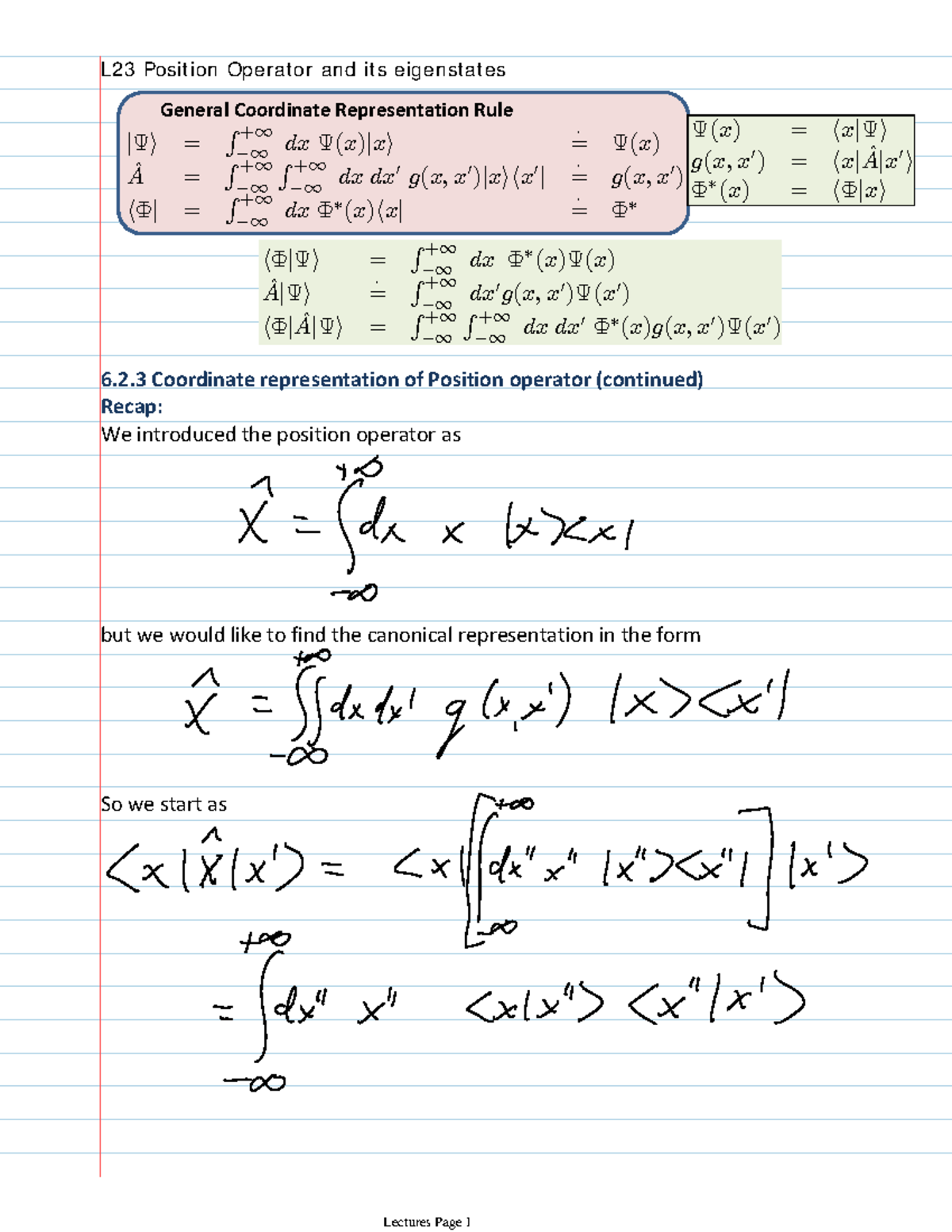 Lecture 23 - Position Operator - 6.2 Coordinate representation of ...