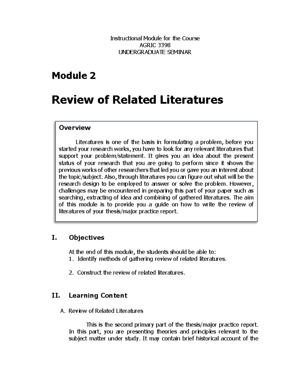Module 2. Review of Related Literature - Instructional Module for the ...