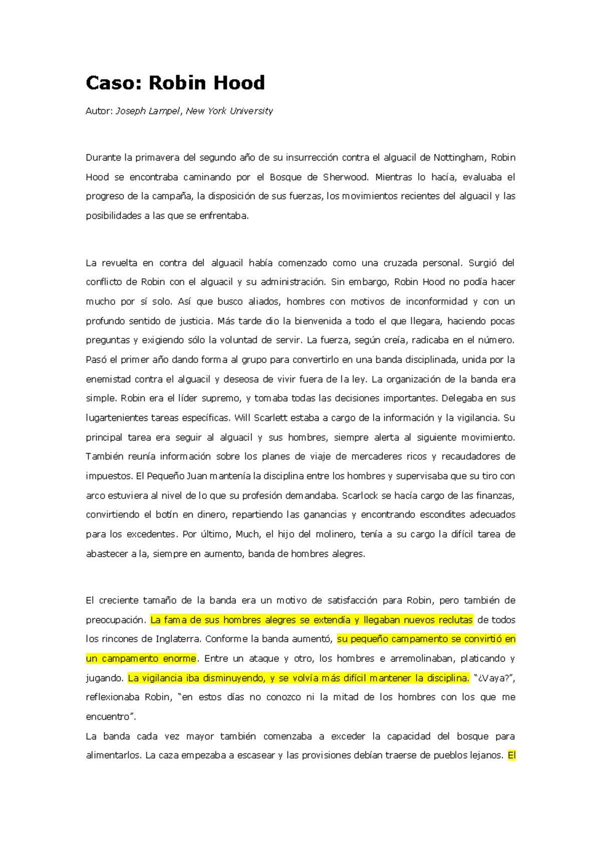 Caso Robin Hood - EEE - Caso: Robin Hood Autor: Joseph Lampel, New York ...