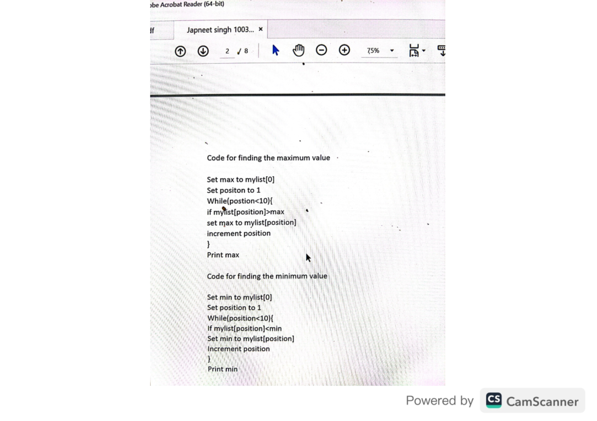 Practise code for finding the maximum value - CPSC 1050 - Studocu