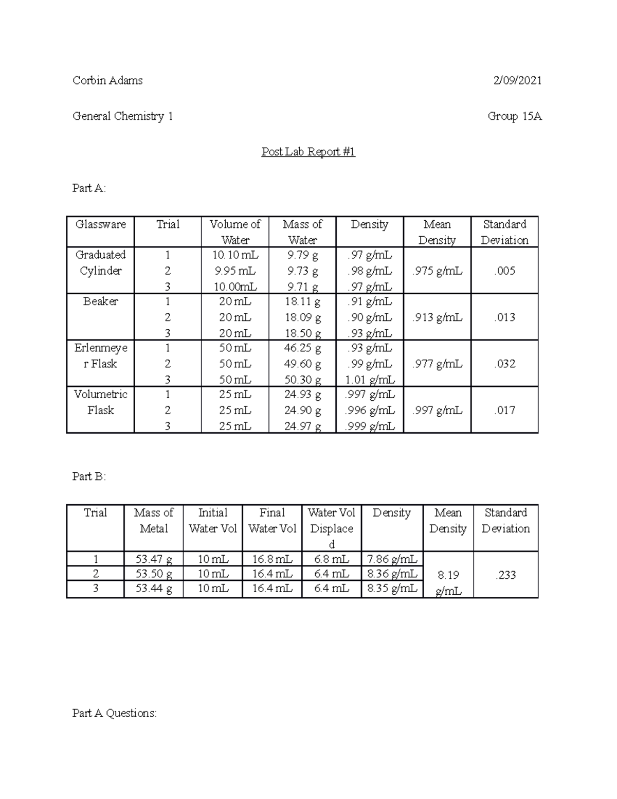 Gen Chem 1Post Lab 1 - First Formal Lab report for Gen Chem Lab #1 ...